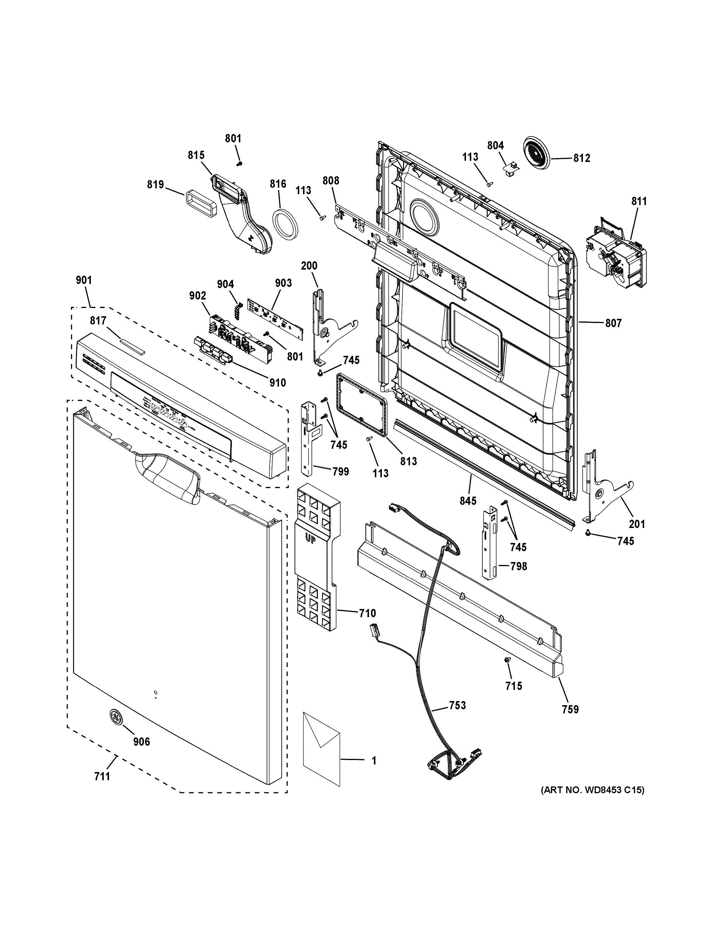 Assembly View for ESCUTCHEON & DOOR ASSEMBLY | GDF510PGM0BB