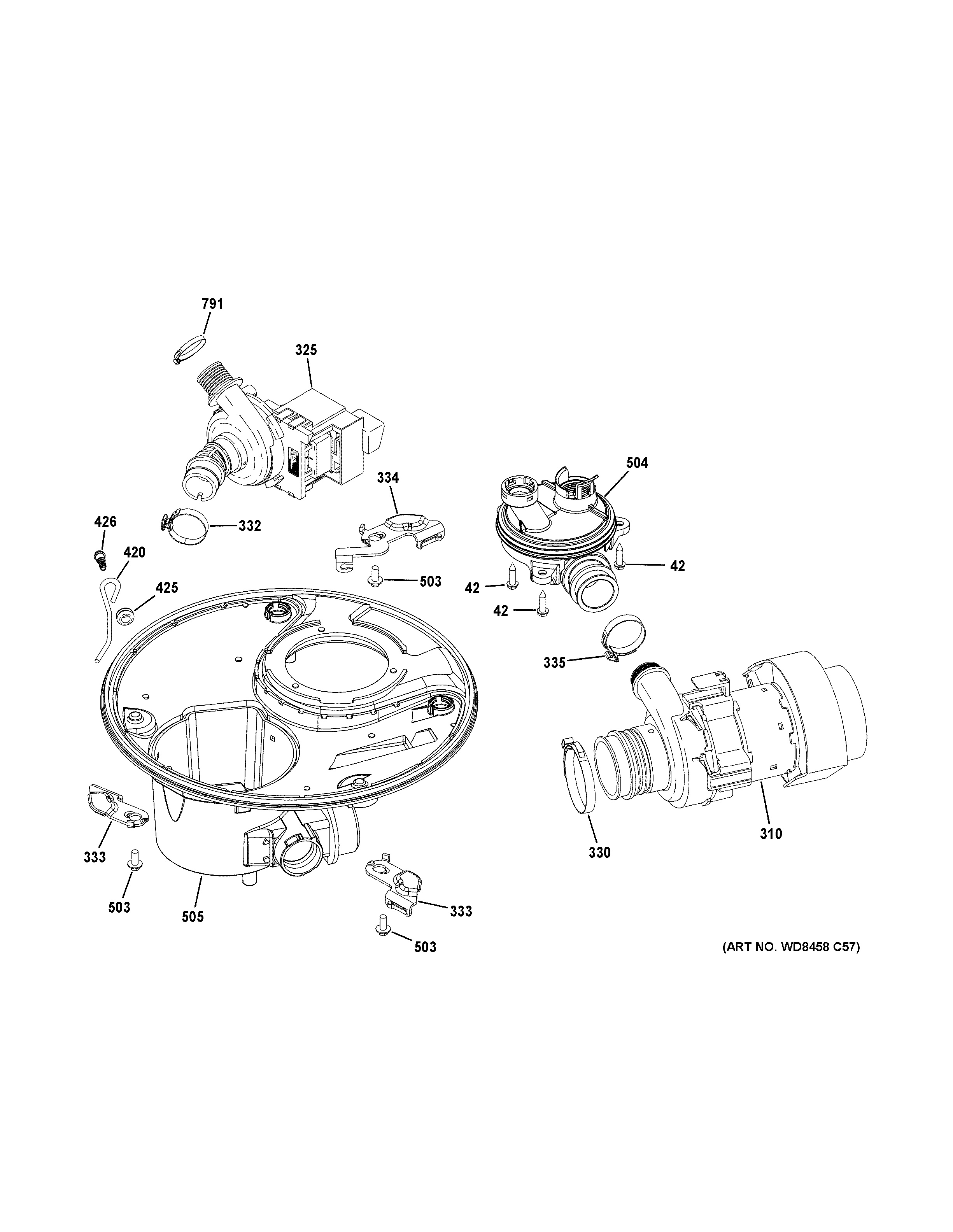Assembly View for SUMP & MOTOR MECHANISM | GDF510PGM0BB