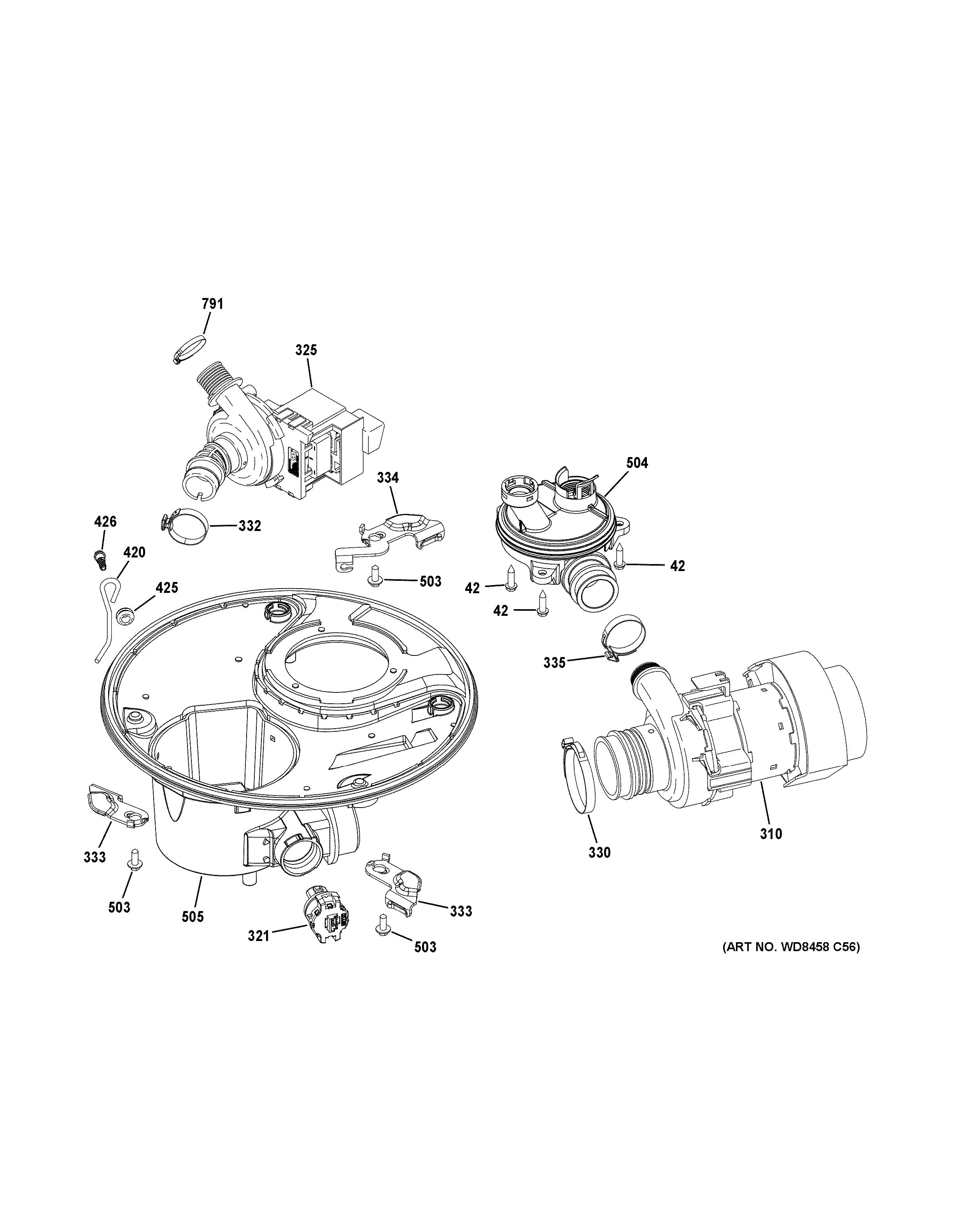 Assembly View for SUMP & MOTOR MECHANISM | GDF530PGM0BB