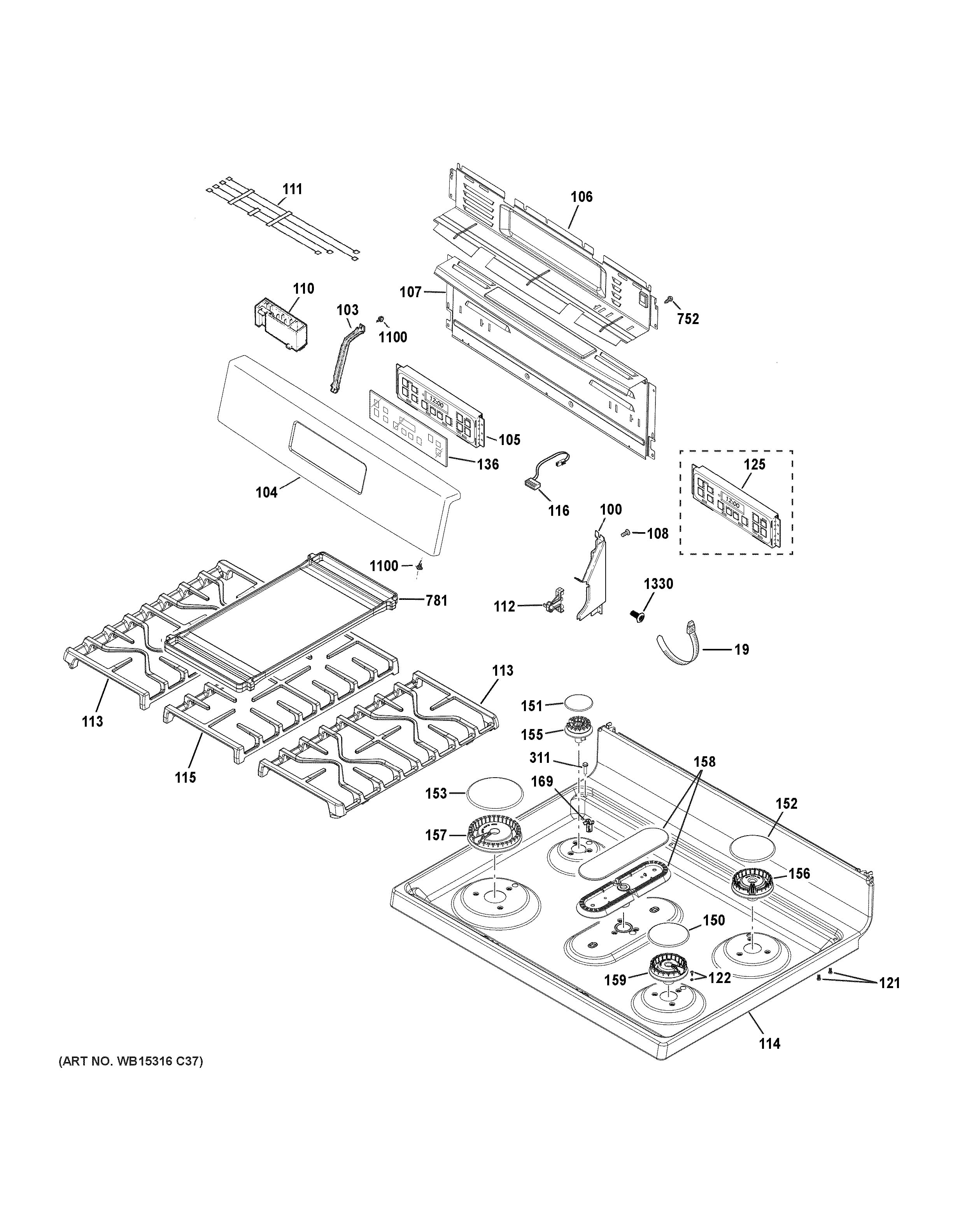 Assembly View for CONTROL PANEL & COOKTOP | JGBS66DEK3WW