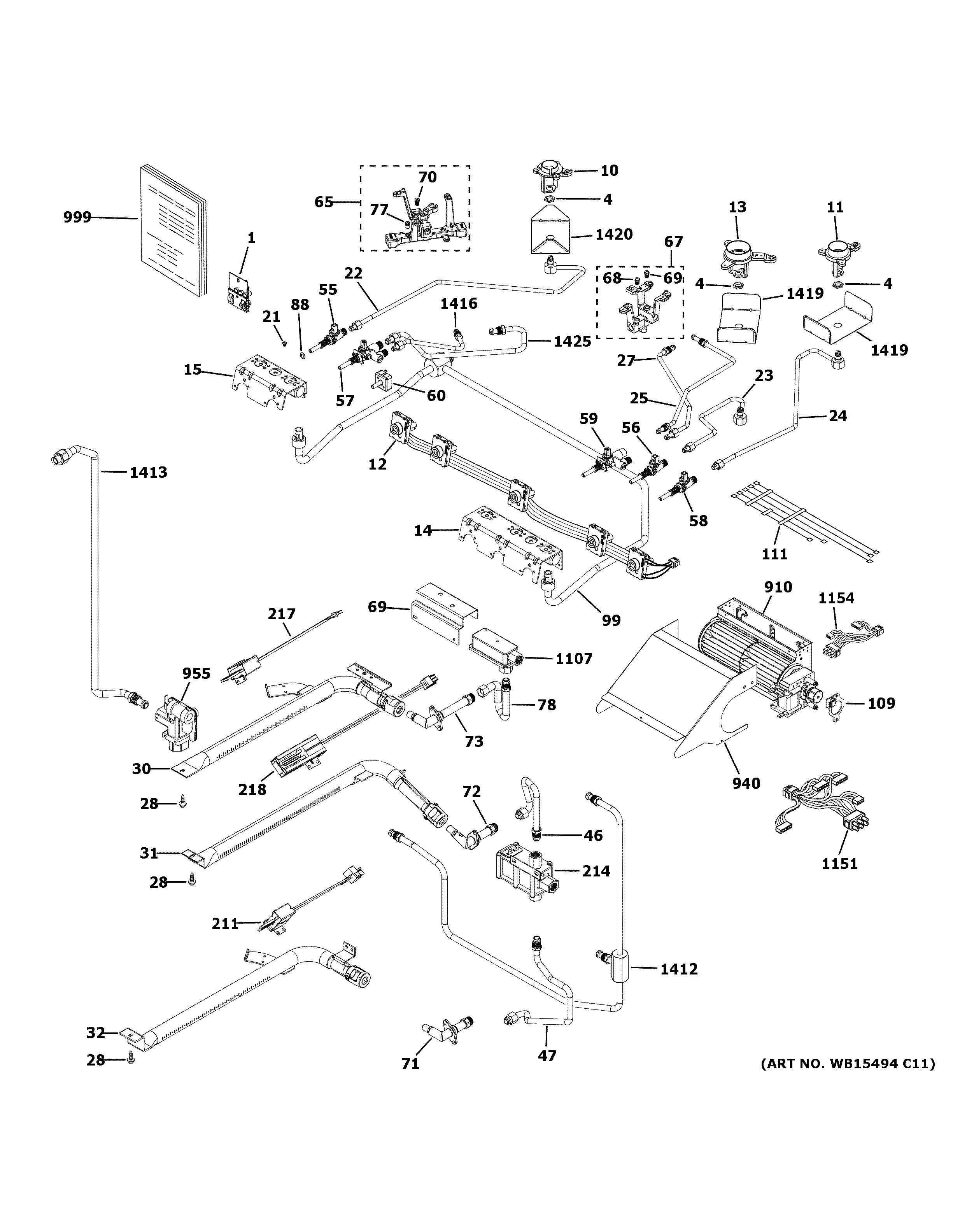 Assembly View for GAS & BURNER PARTS | PGS960YP1FS