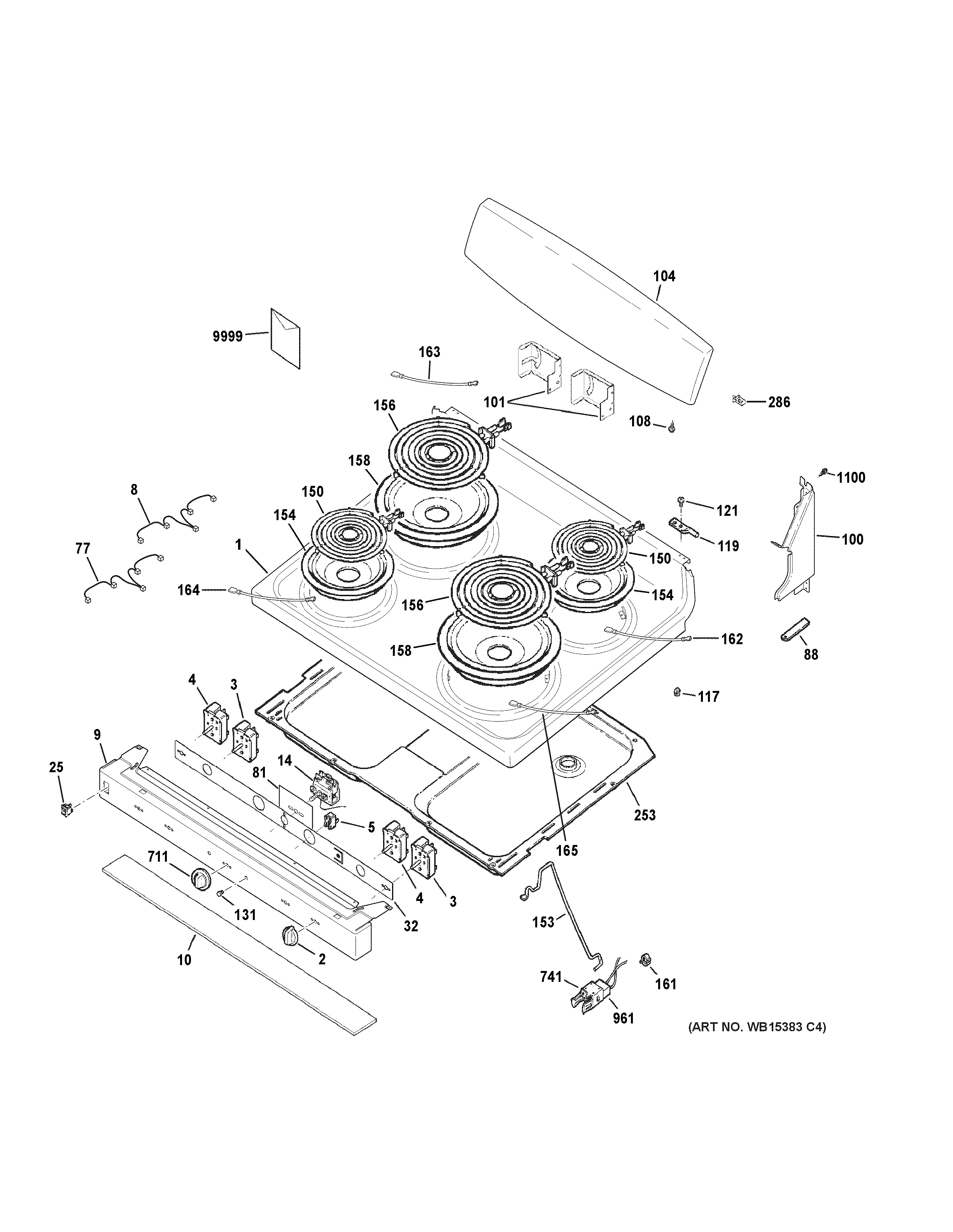 Assembly View for CONTROL PANEL & COOKTOP | JBS460DM1WW