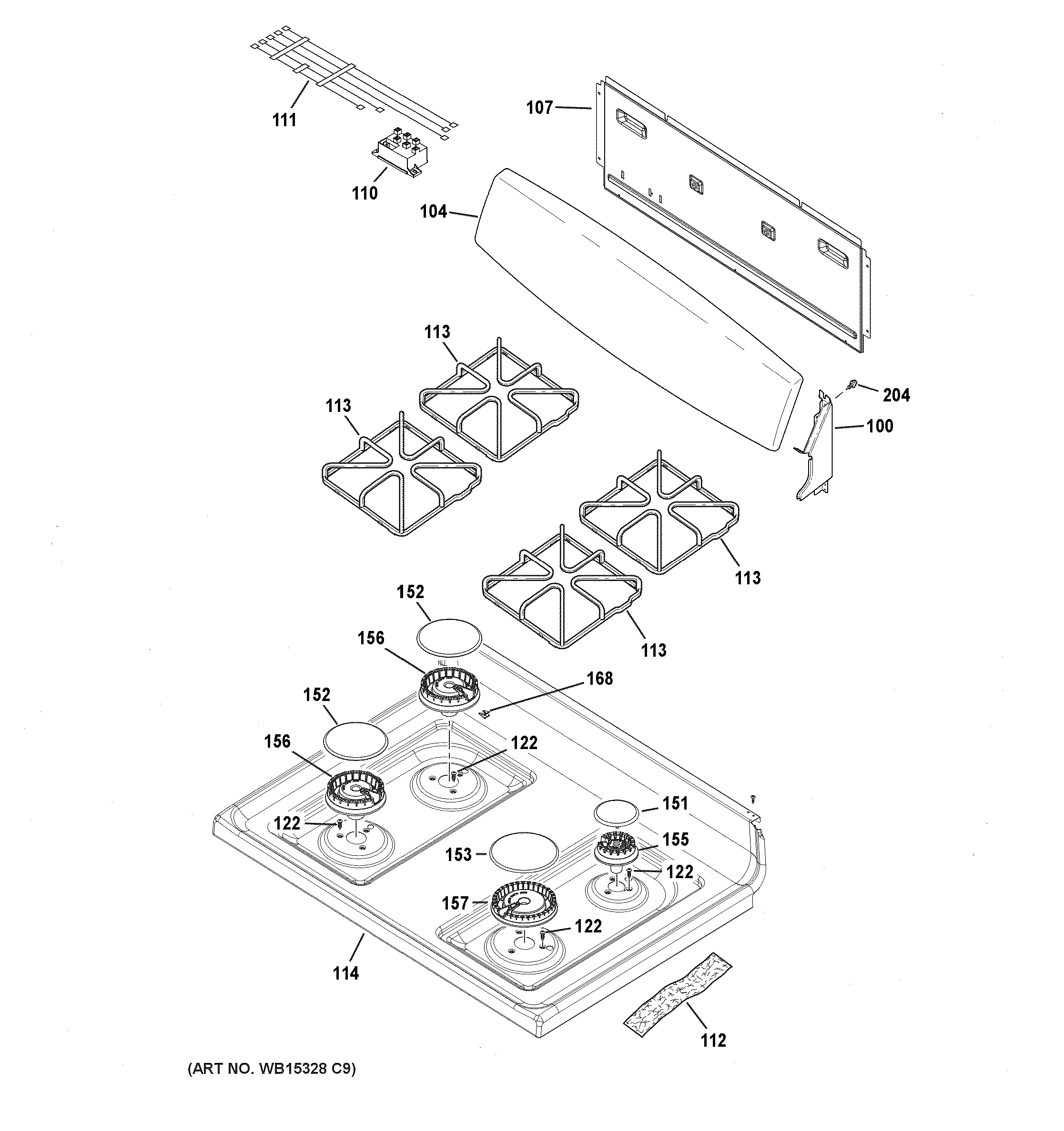 Assembly View for CONTROL PANEL & COOKTOP | JGBS30DEK5WW