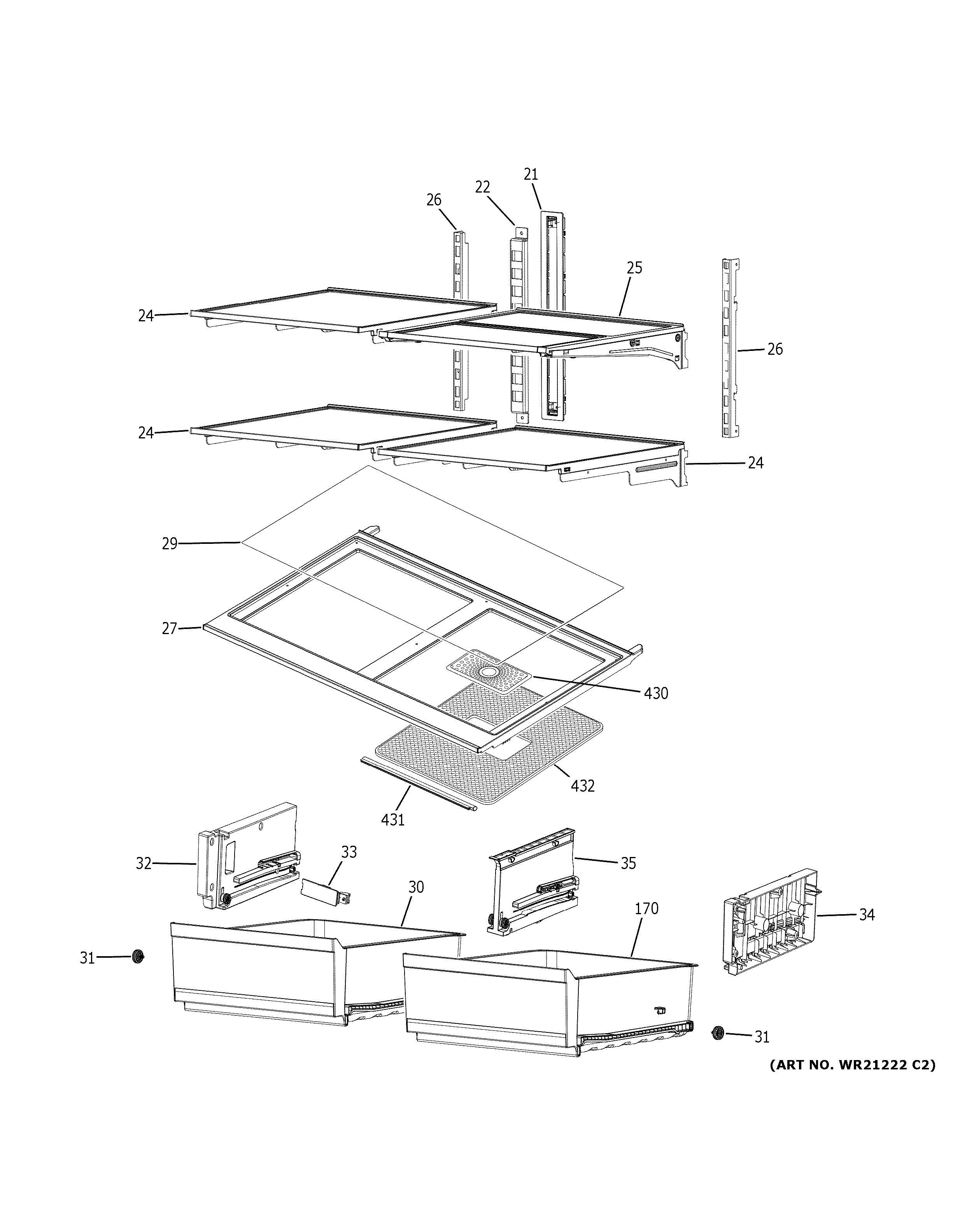 Assembly View for REFRIGERATOR SHELVES | CVE28DM5NBS5