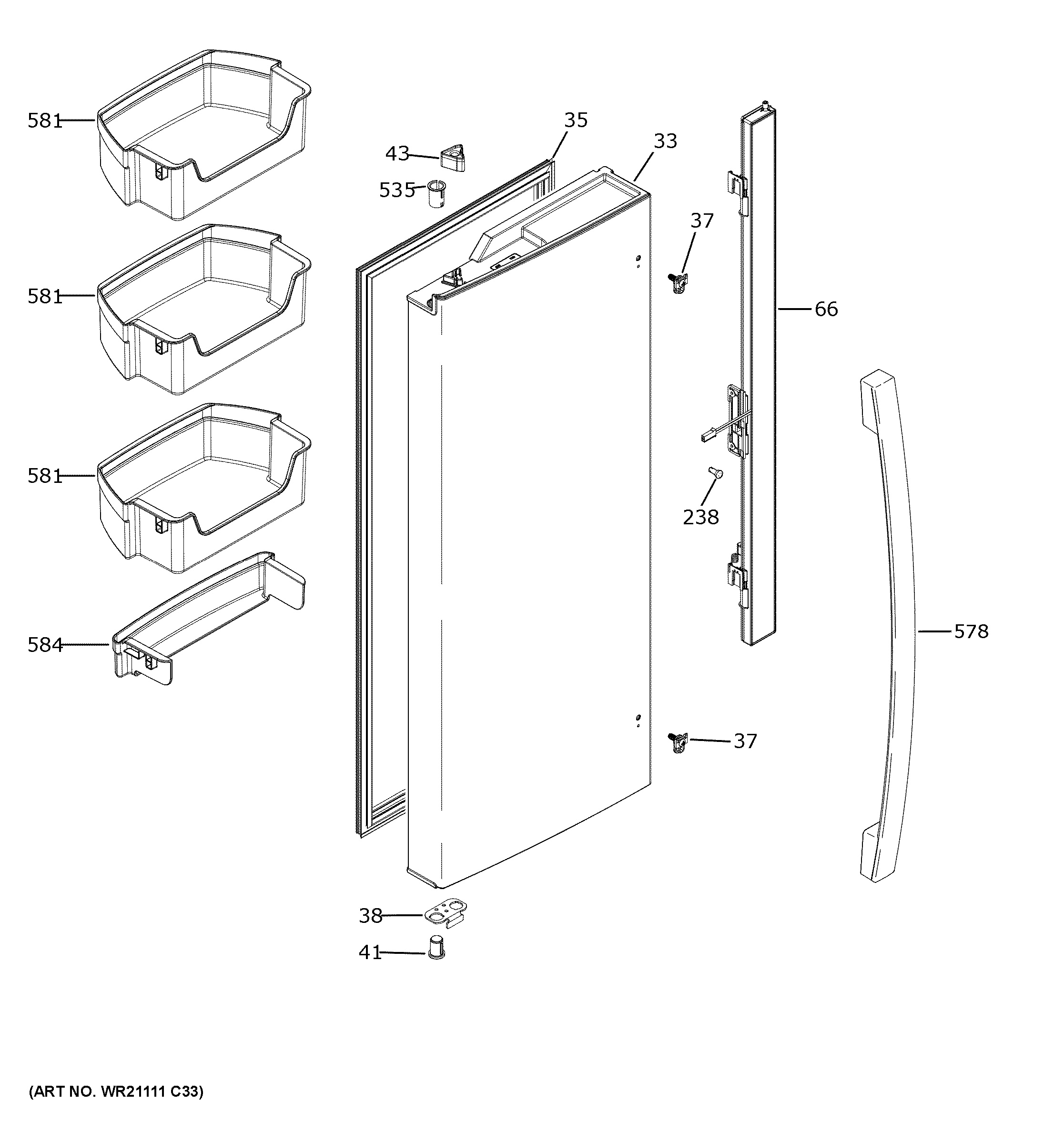 Assembly View for FRESH FOOD DOOR - LH | GNE27JYMWFFS