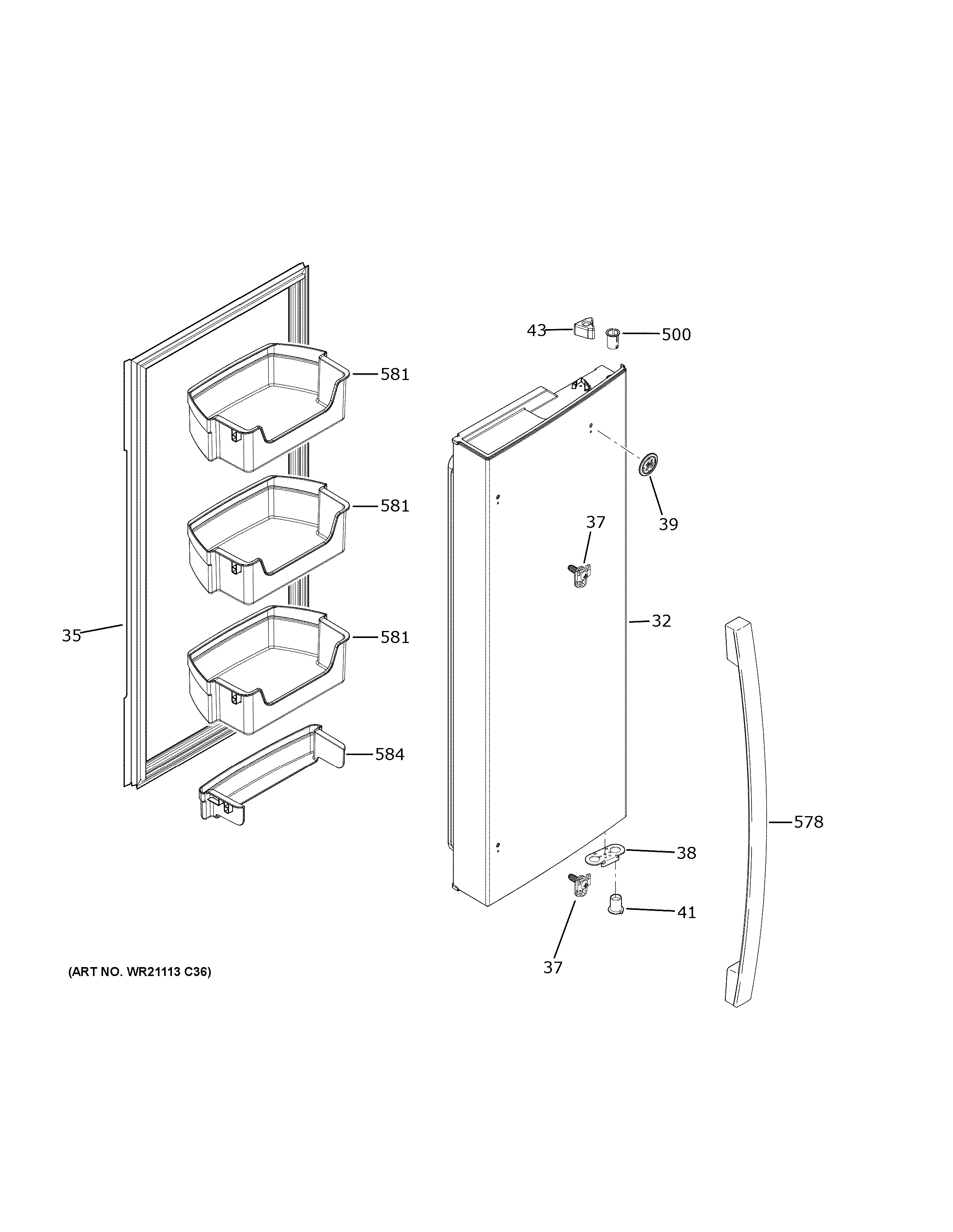 Assembly View for FRESH FOOD DOOR - RH | GNE27JYMWFFS