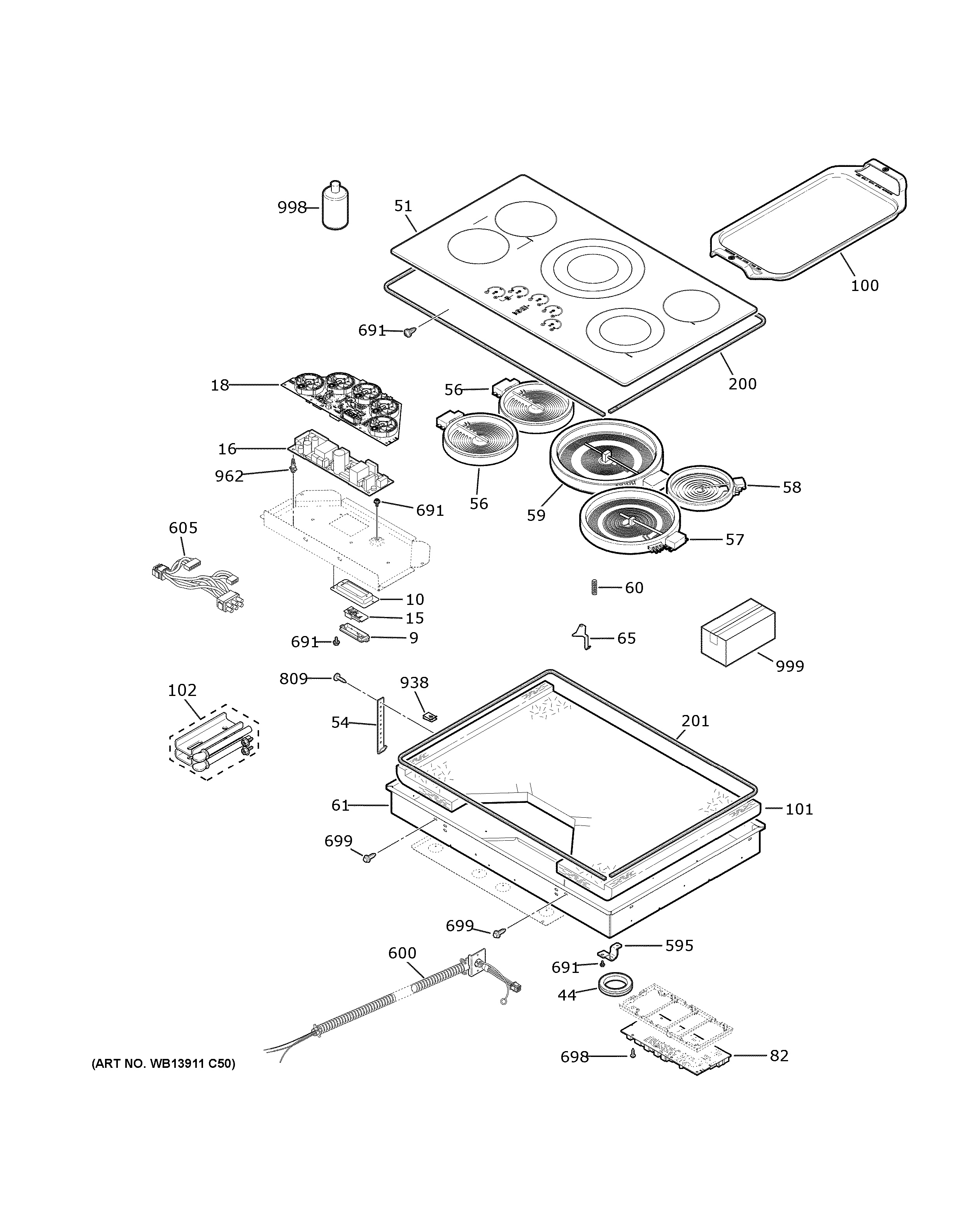 Assembly View for CONTROL PANEL & COOKTOP | CEP90361T1BB