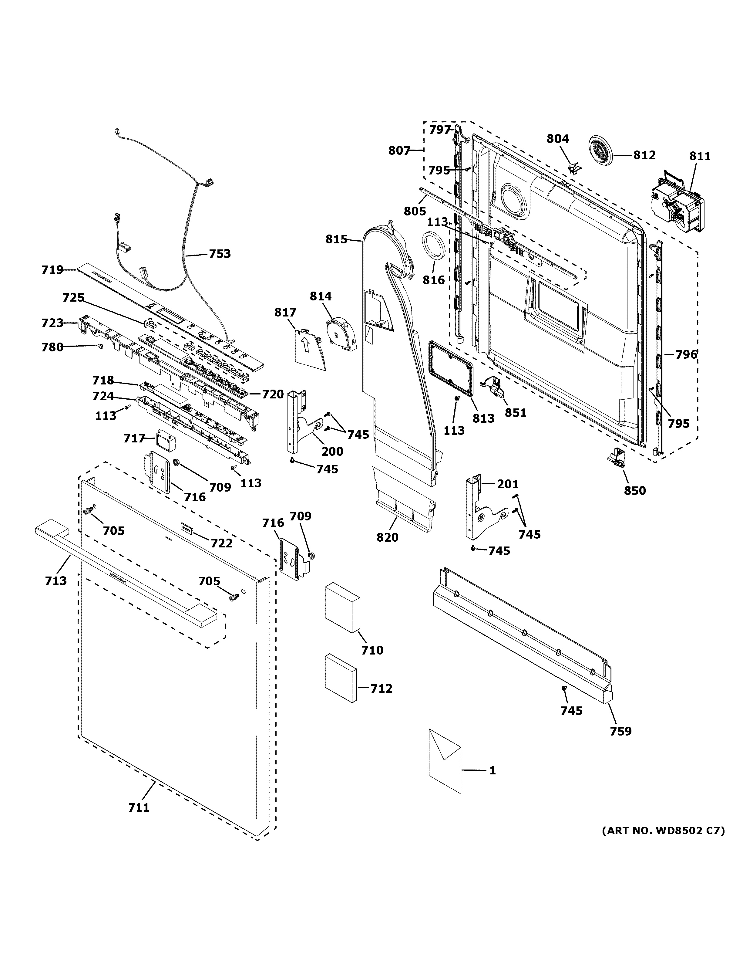 Assembly View for ESCUTCHEON & DOOR ASSEMBLY | ZDT985SSN0SS