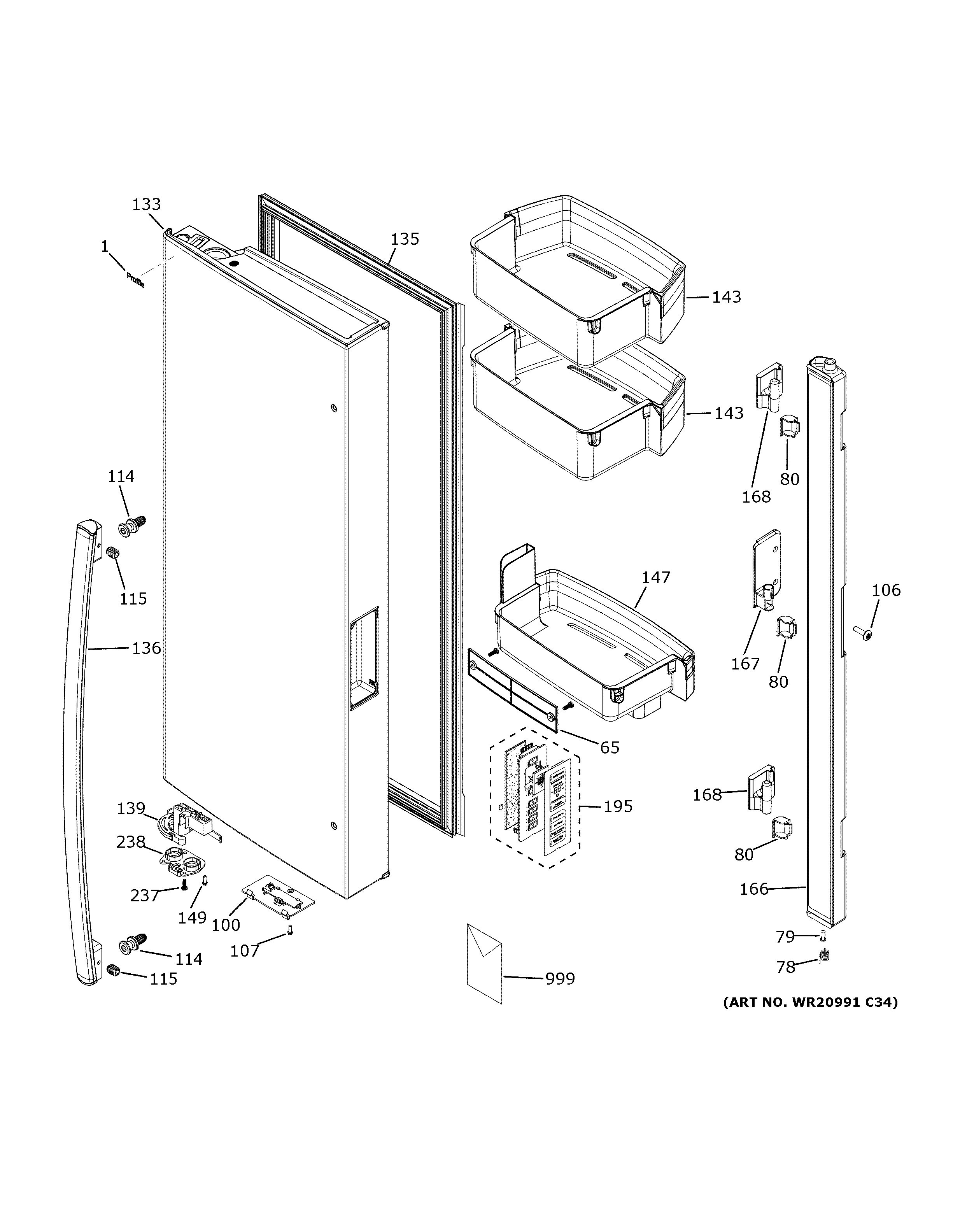 Assembly View for FRESH FOOD DOOR - LH | PWE23KYNHFS