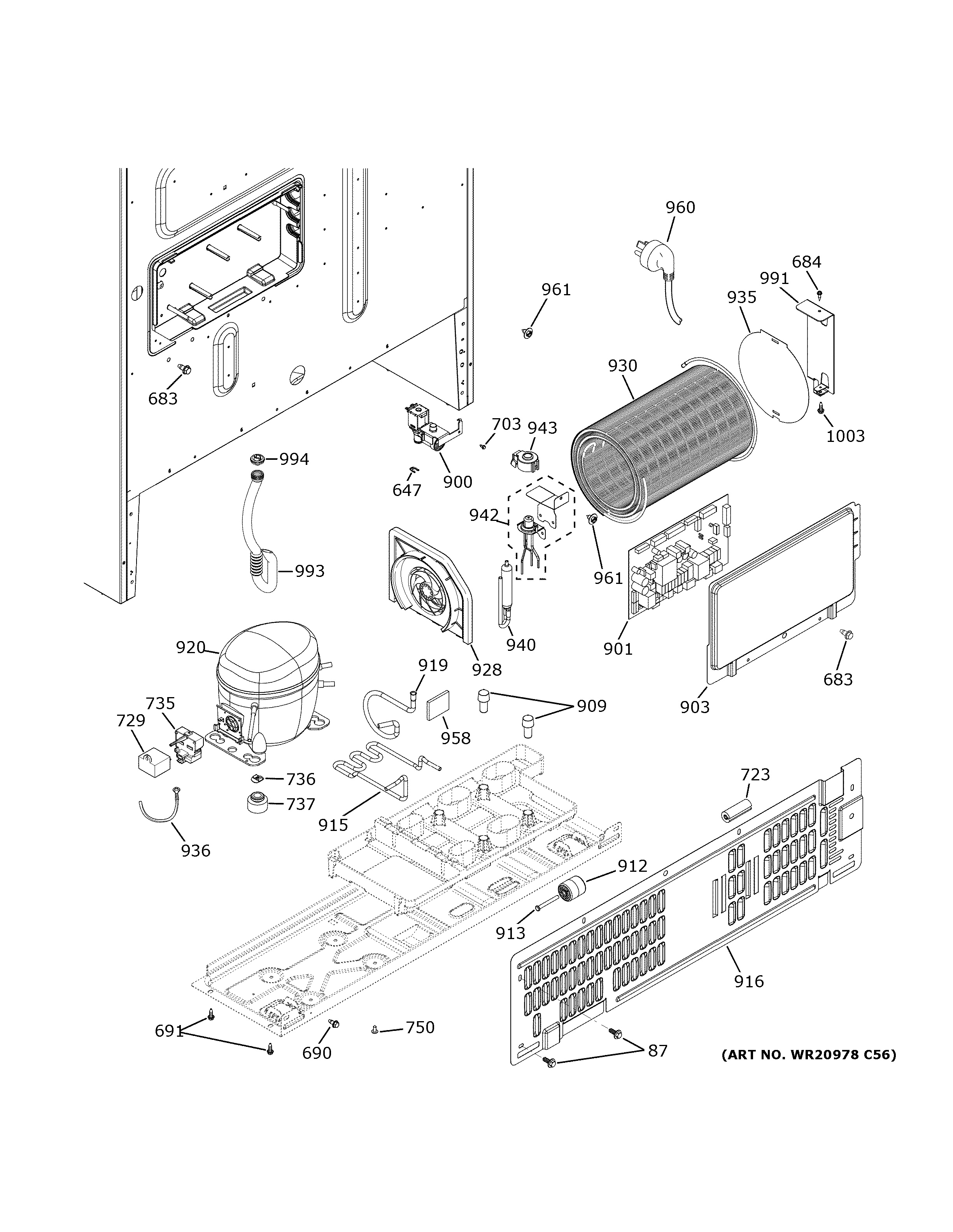 Assembly View for MACHINE COMPARTMENT | GFE28GYNFFS
