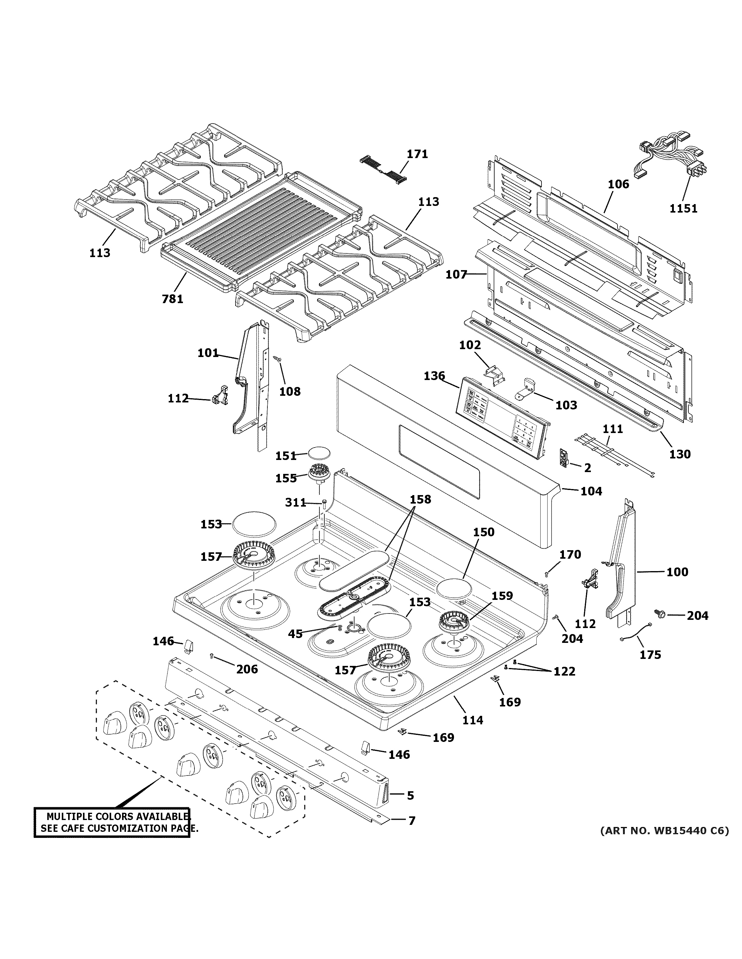 Assembly View for CONTROL PANEL & COOKTOP | CGB500P2M1S1