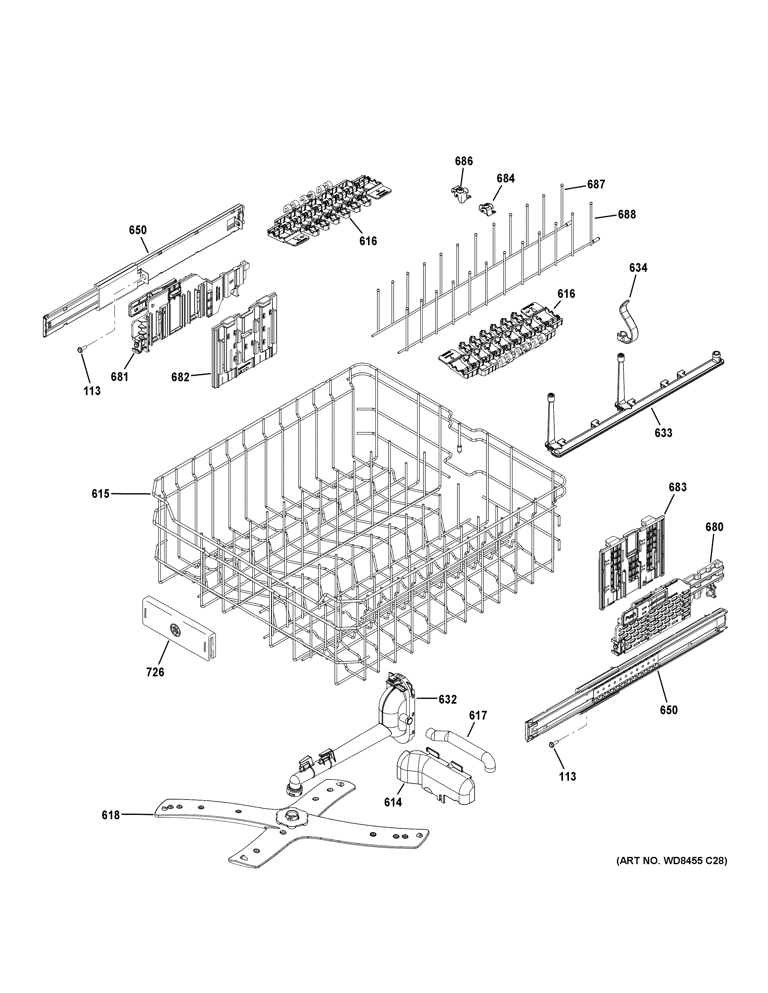 Assembly View for UPPER RACK ASSEMBLY | PDT845SSJ0SS