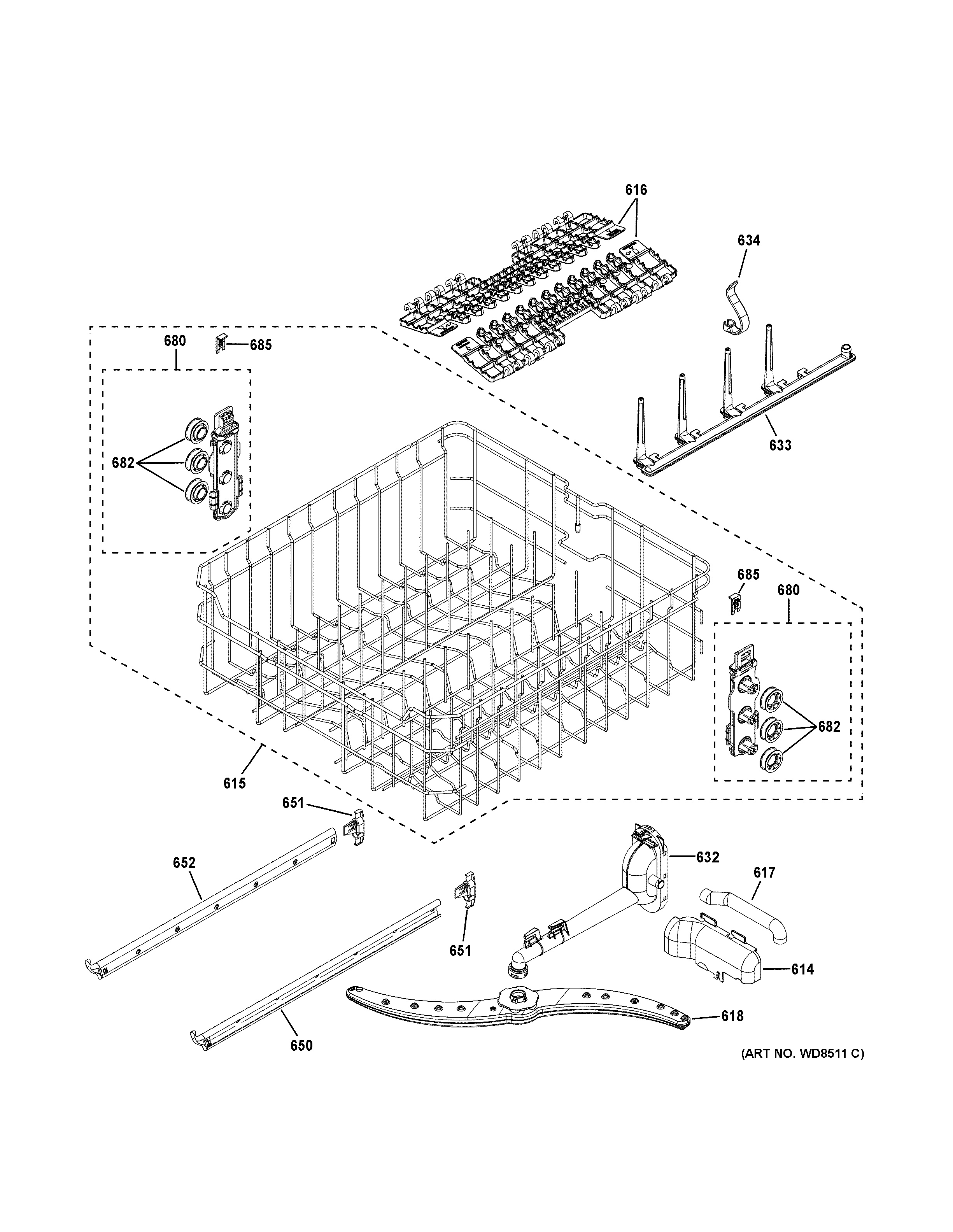 Assembly View for UPPER RACK ASSEMBLY | GDT645SYN8FS
