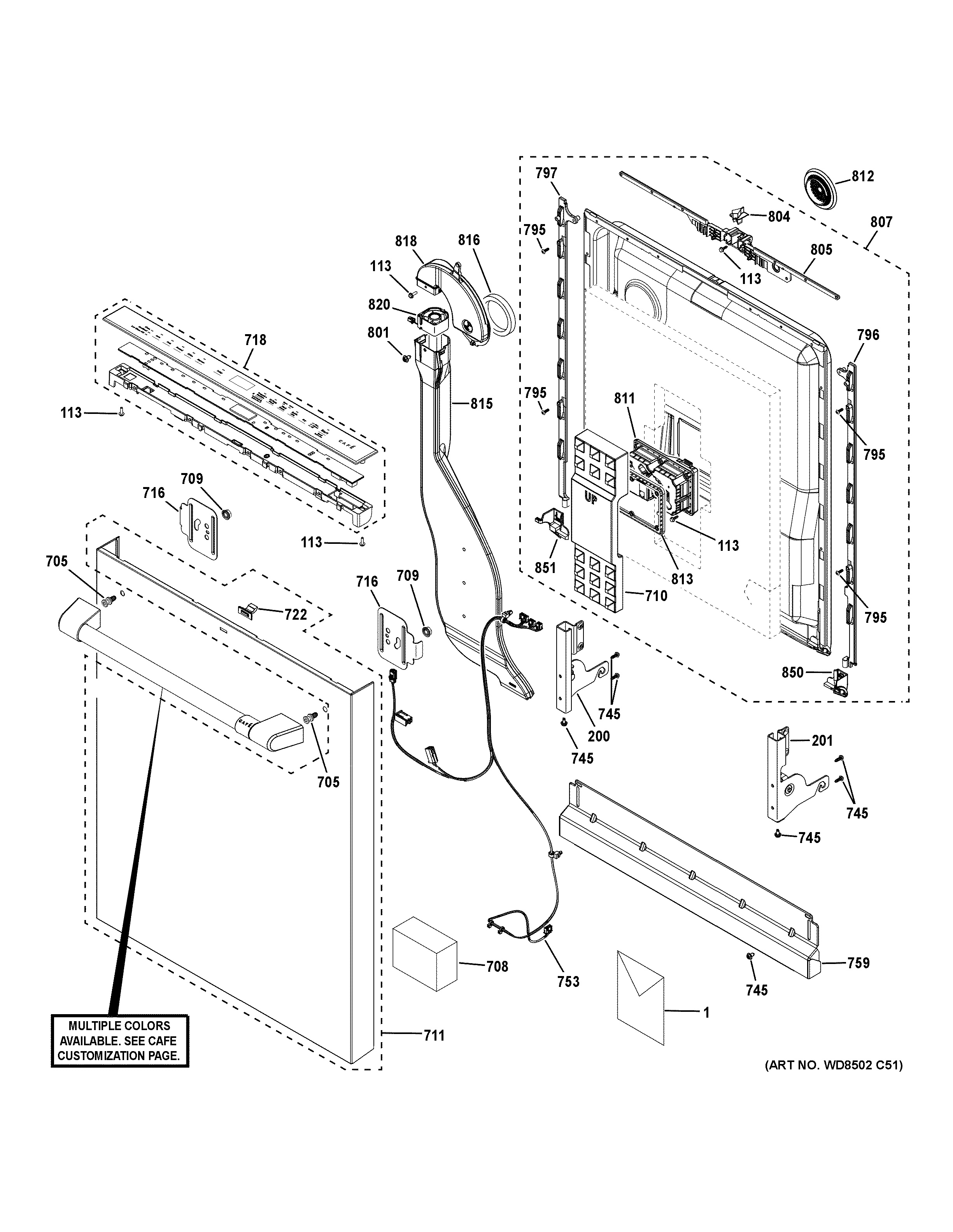Assembly View for ESCUTCHEON & DOOR ASSEMBLY | CDT845P2N8S1