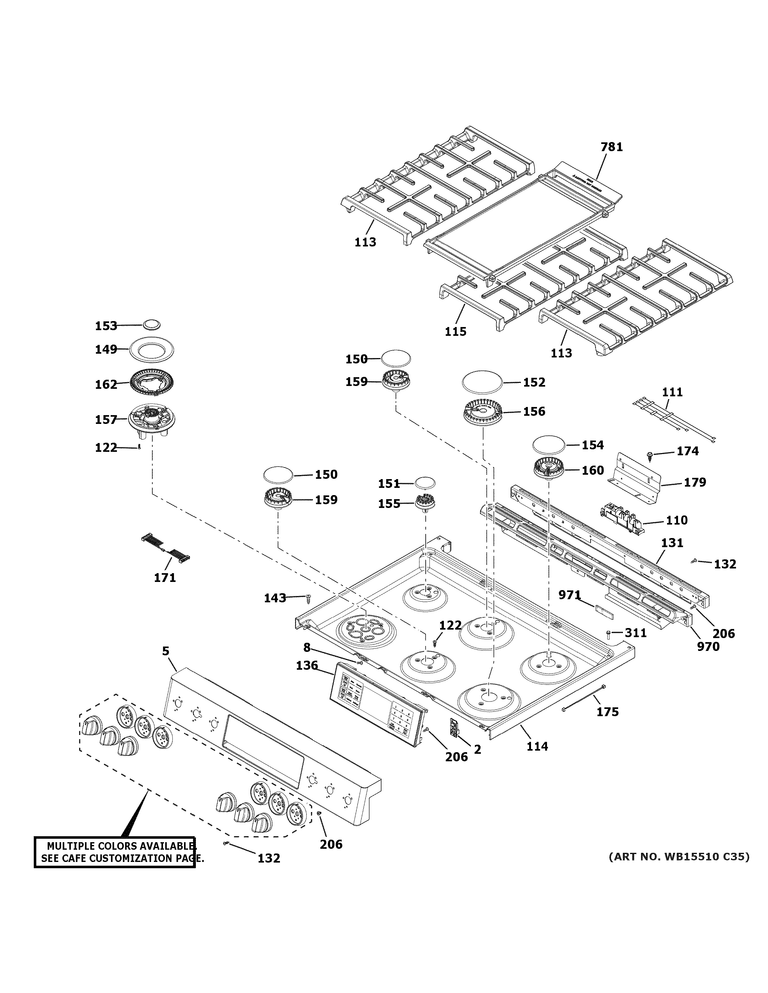 Assembly View for CONTROL PANEL & COOKTOP | CGS700P2M2S1