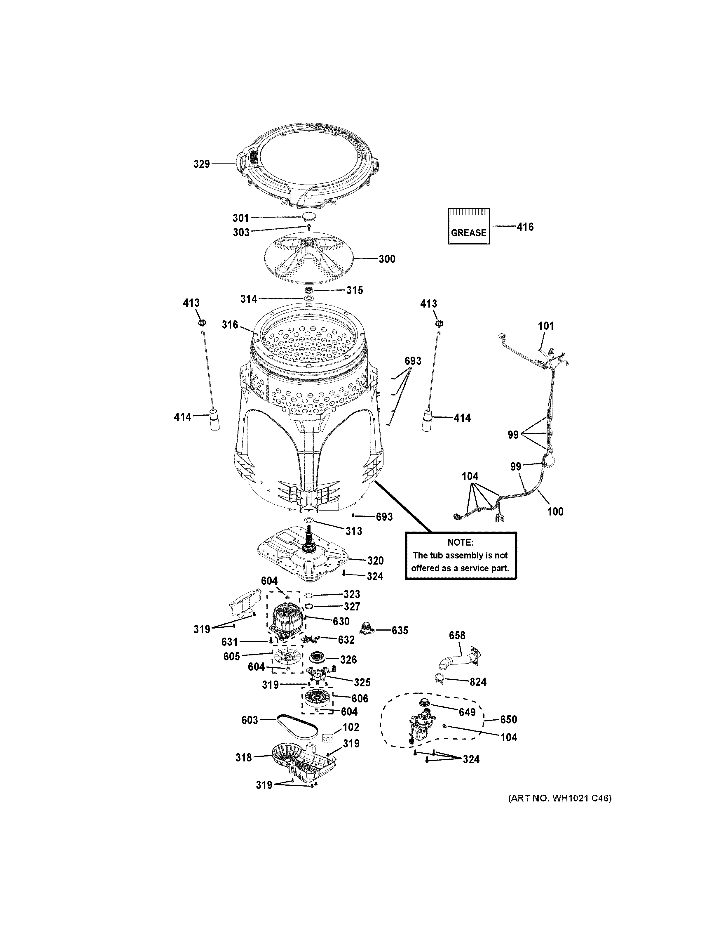 Assembly View for TUB & MOTOR | PTW600BSR0WS