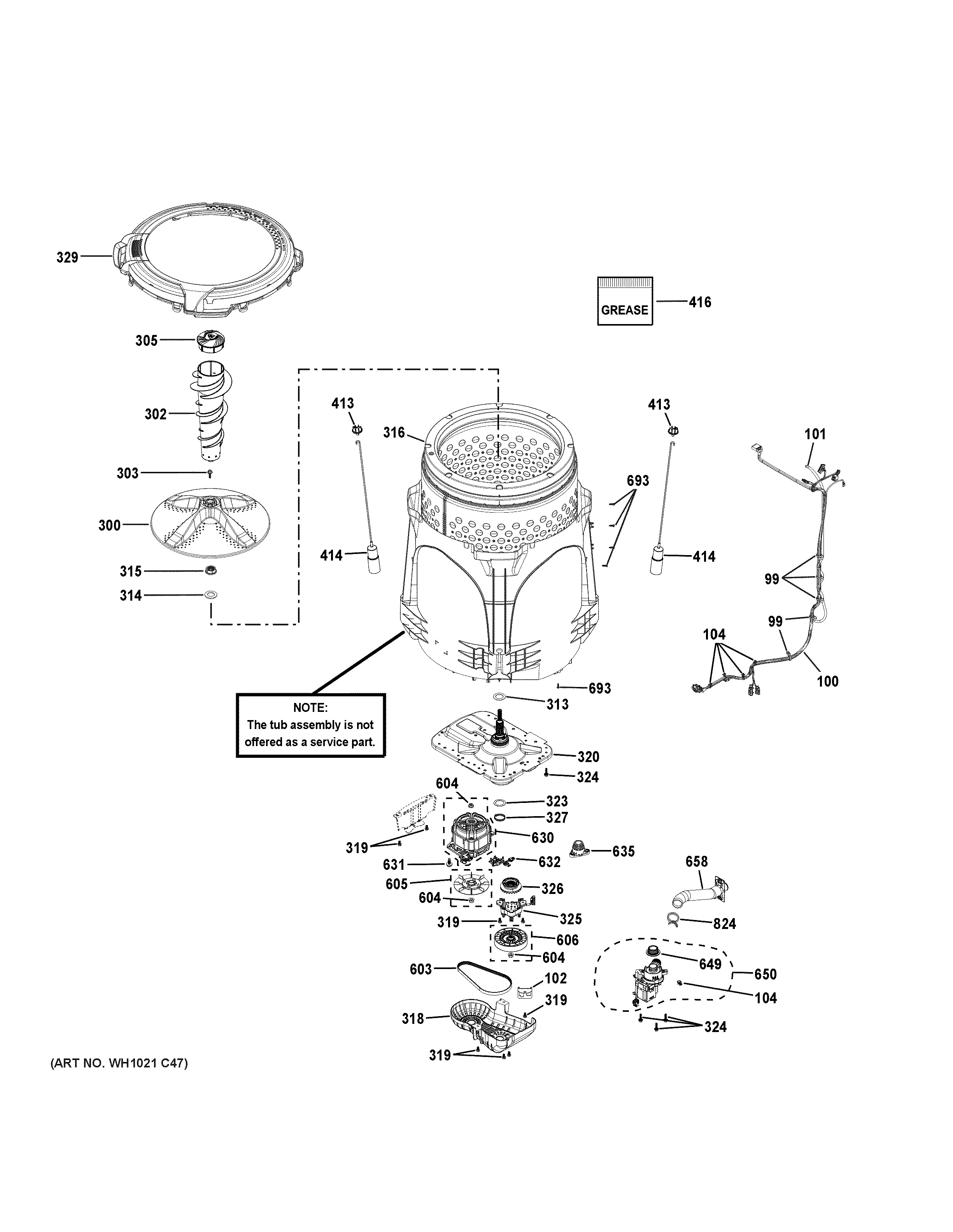 Assembly View for TUB & MOTOR | PTW605BPR1DG
