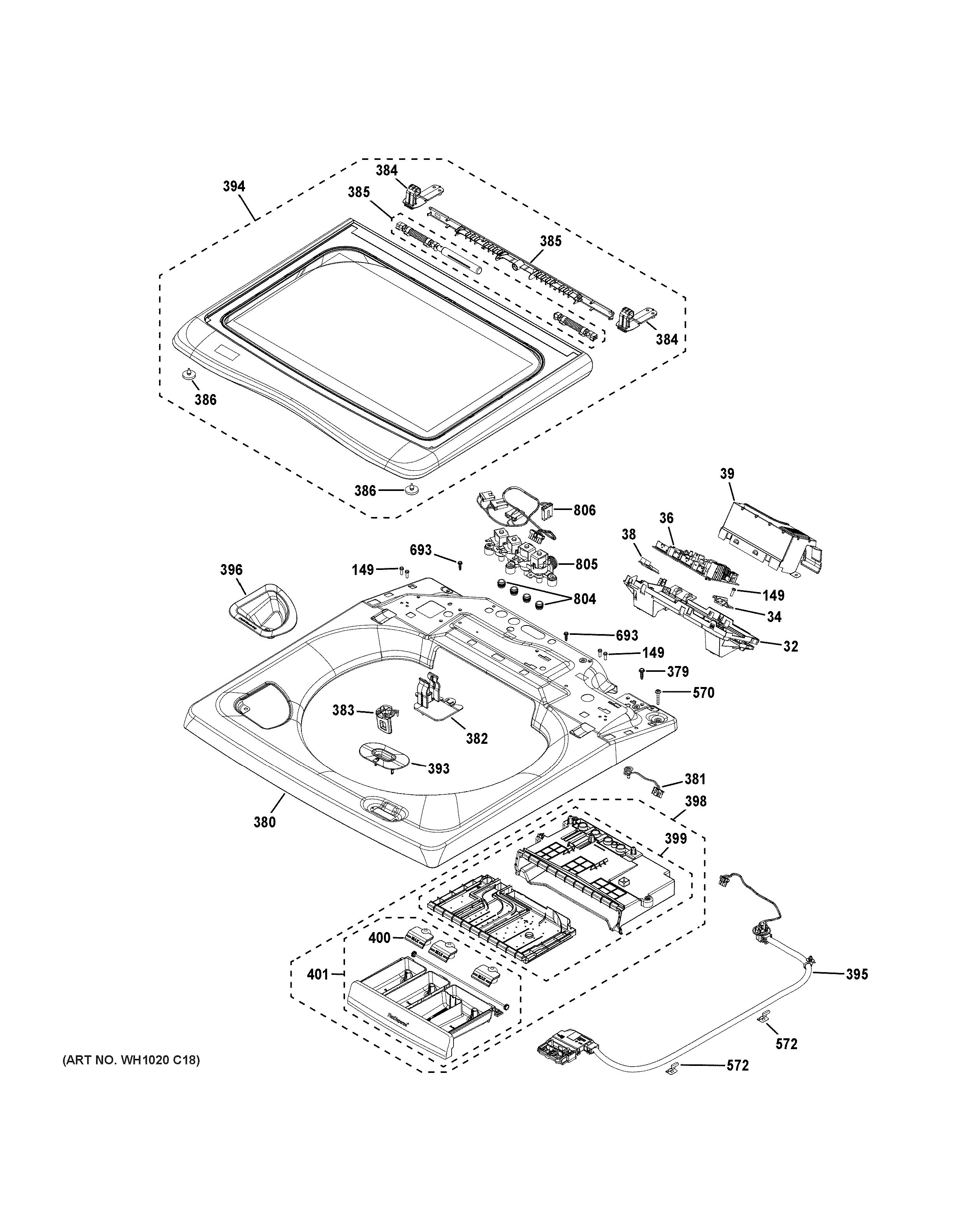 Assembly View for TOP PANEL & LID | PTW705BST0WS