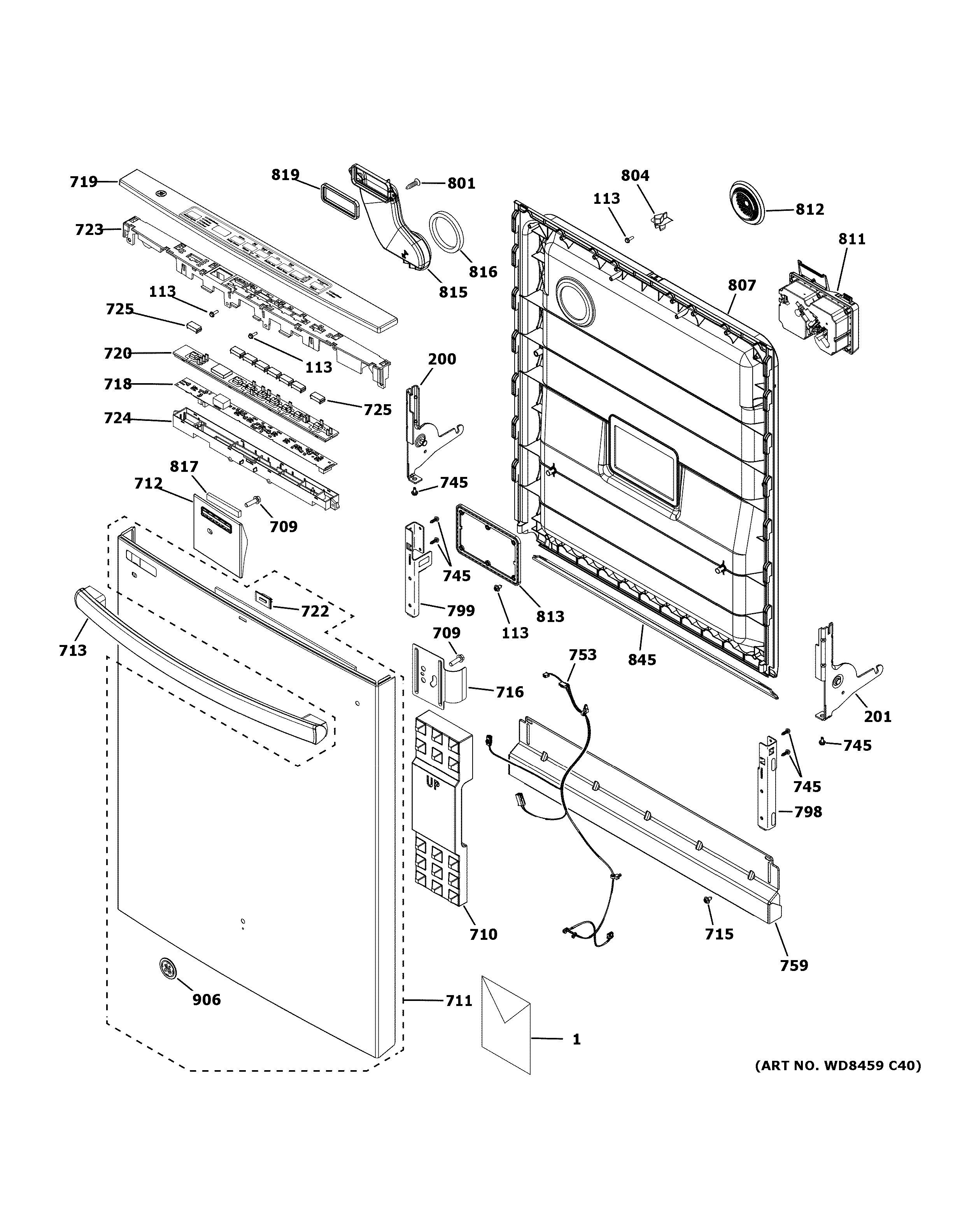Assembly View for ESCUTCHEON & DOOR ASSEMBLY | GDT630PYM4FS