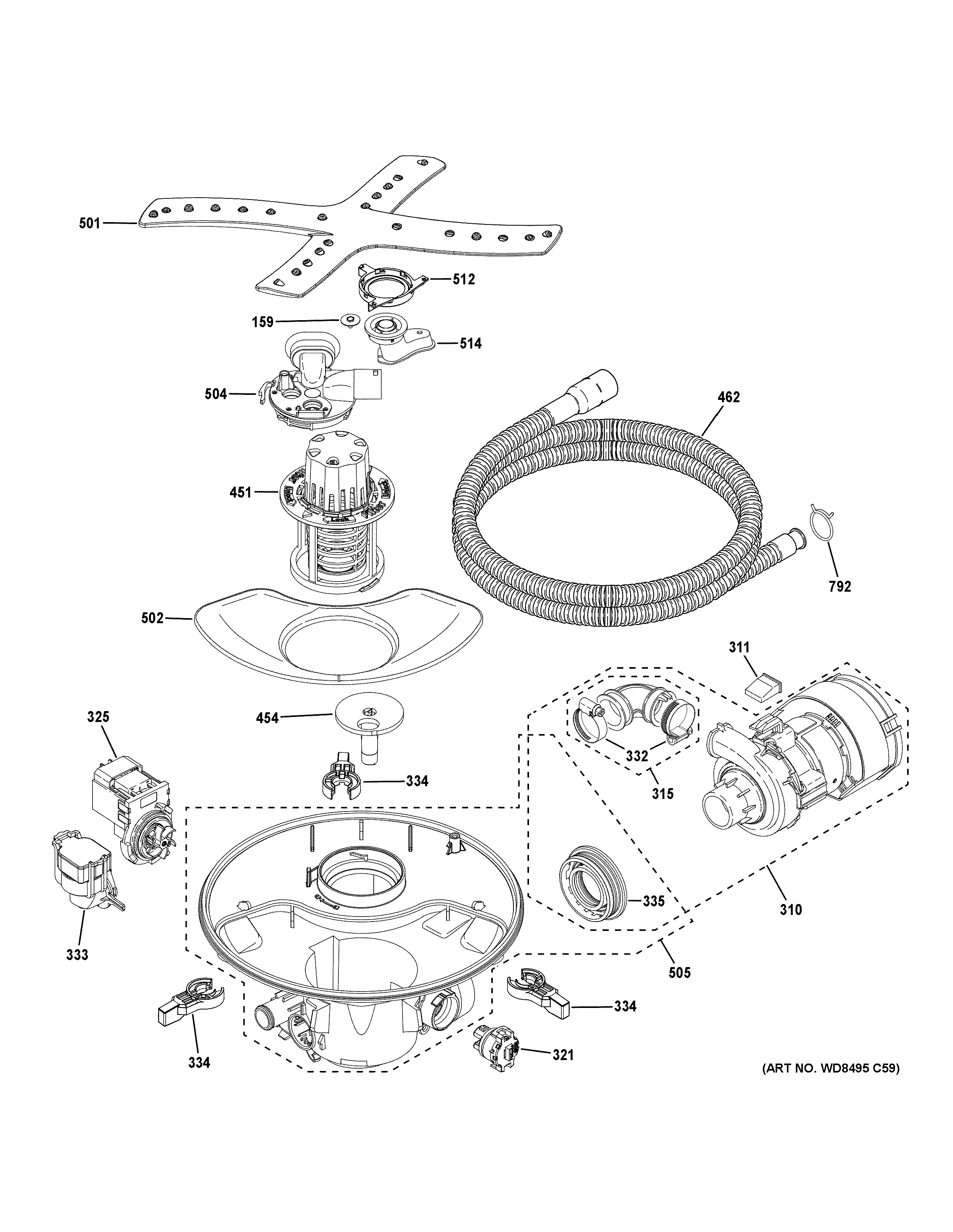 Assembly View for MOTOR, SUMP & FILTER ASSEMBLY | CDT845P2N3S1