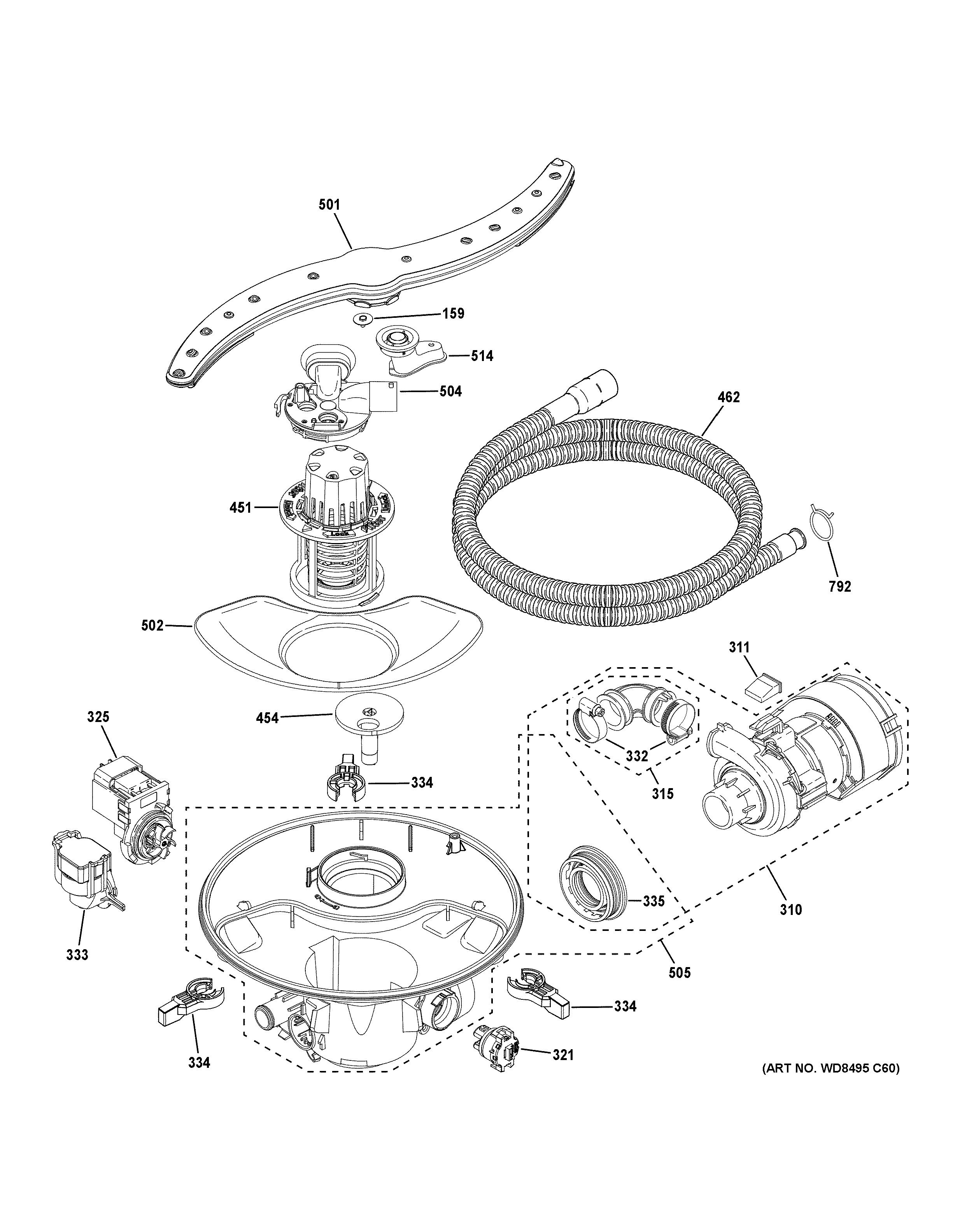 Assembly View for MOTOR, SUMP & FILTER ASSEMBLY | PDT715SYN4FS