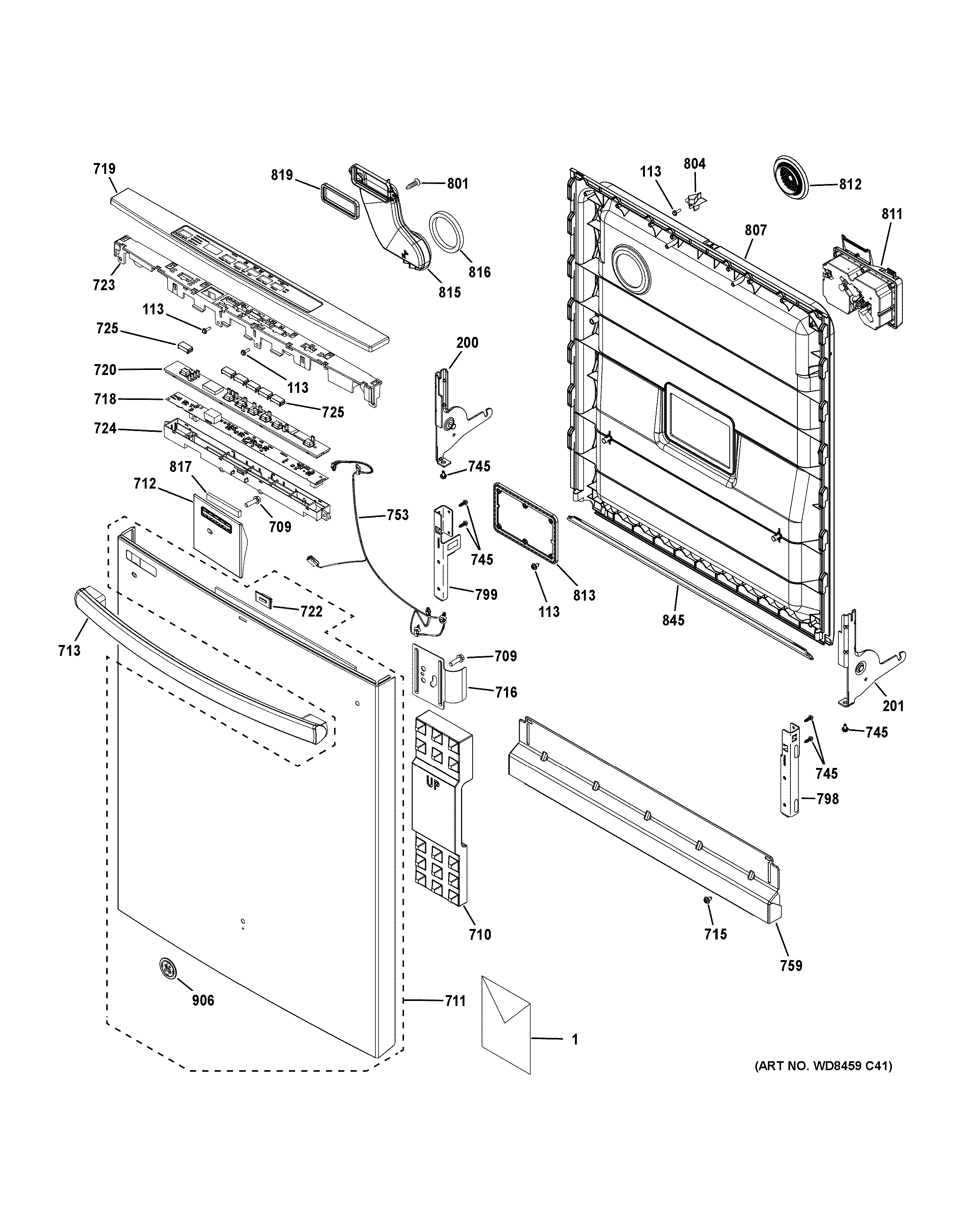 Assembly View for ESCUTCHEON & DOOR ASSEMBLY | GDT530PSP4SS