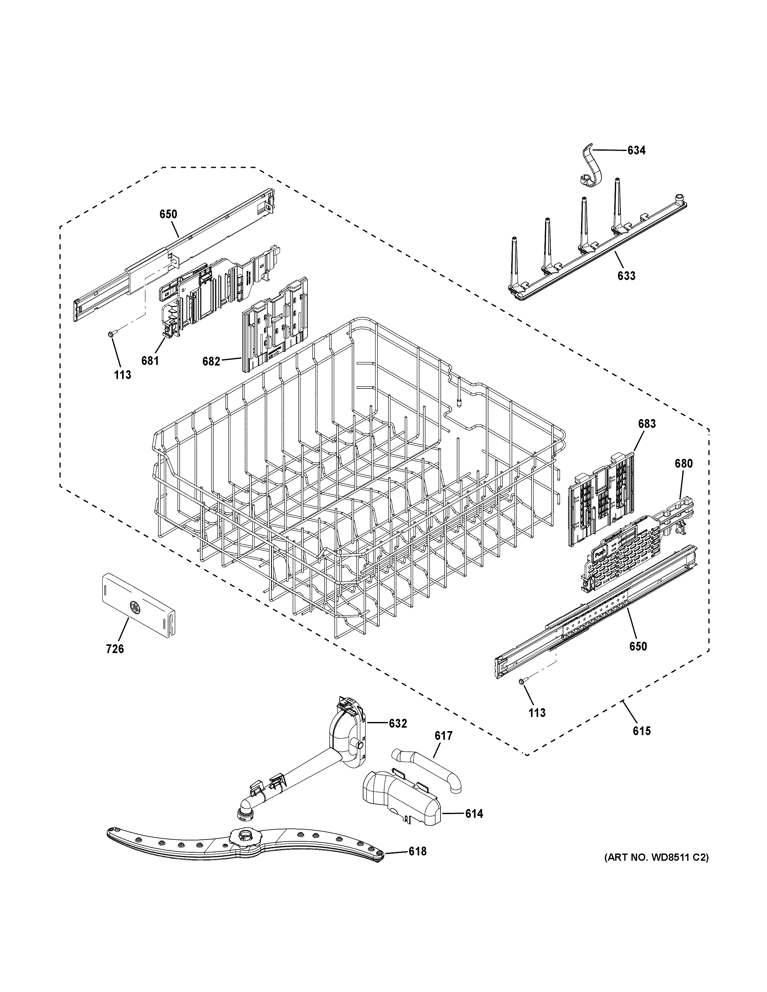 Assembly View for UPPER RACK ASSEMBLY | GDT665SGN5BB
