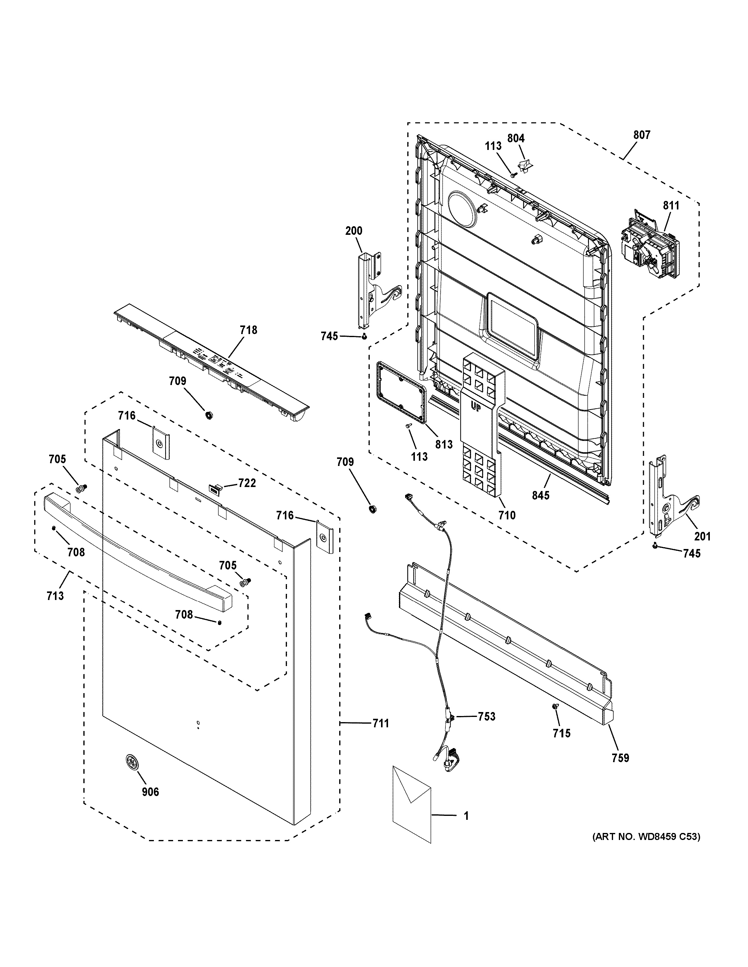 Assembly View for ESCUTCHEON & DOOR ASSEMBLY | GDT630PYR7FS