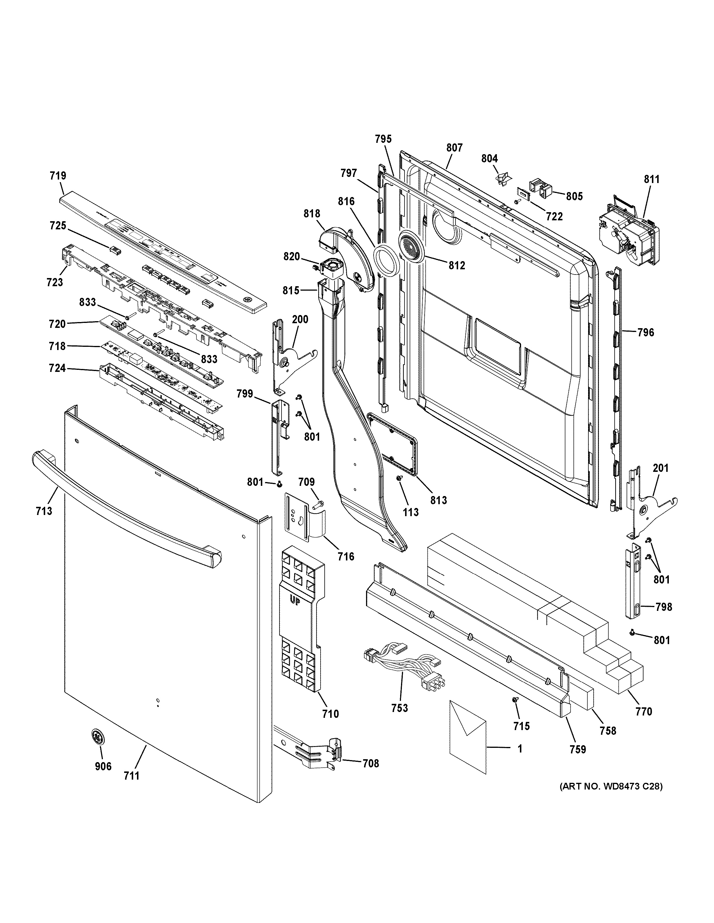 Assembly View for ESCUTCHEON & DOOR ASSEMBLY | GDT680SSH2SS