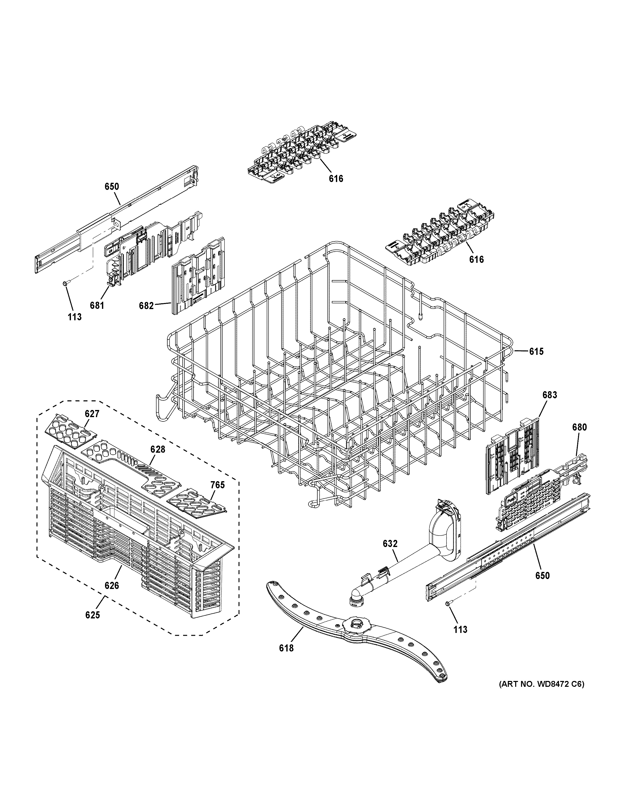 Assembly View for UPPER RACK ASSEMBLY | GDF570SSF0SS
