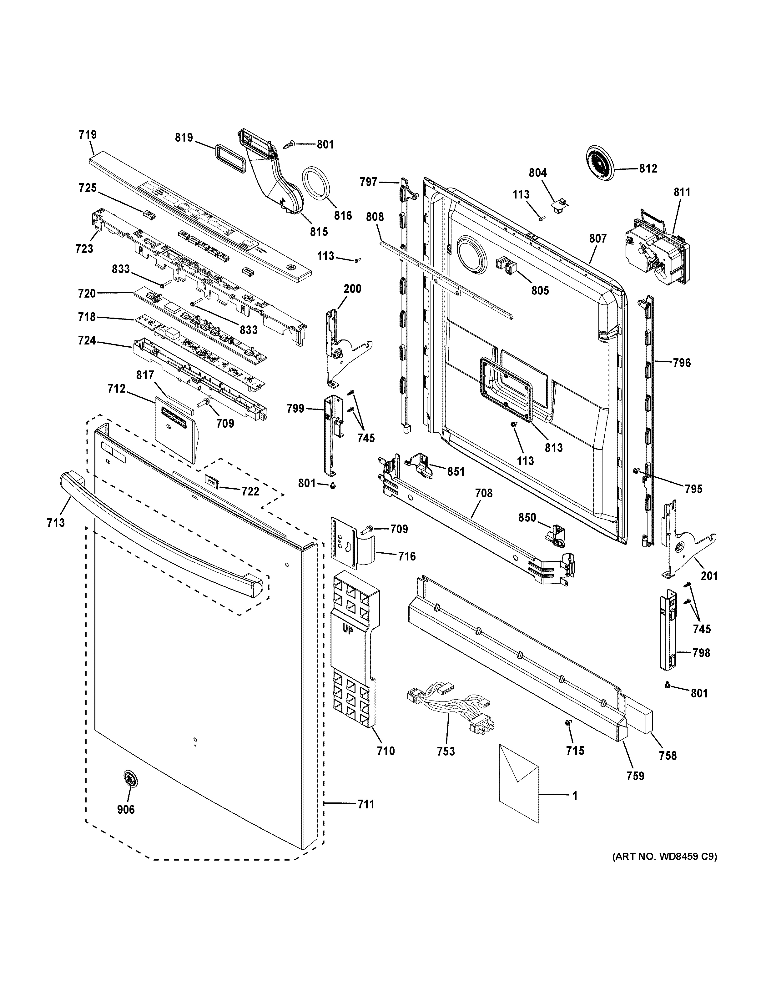 Assembly View for ESCUTCHEON & DOOR ASSEMBLY | GDT550HGD1BB