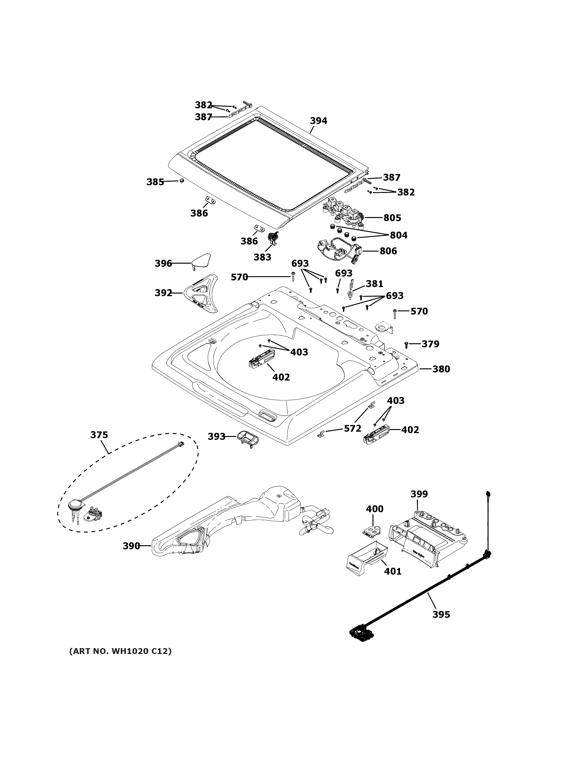 Assembly View for TOP PANEL & LID | GTW845CSN1WS