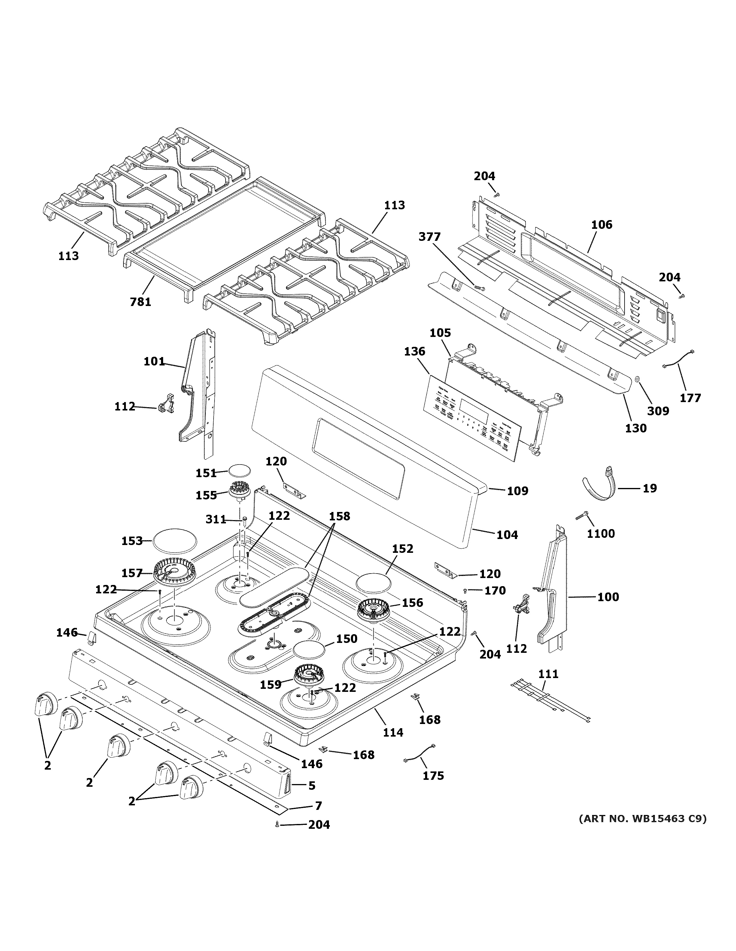 Assembly View for CONTROL PANEL & COOKTOP | JGBS86SP2SS