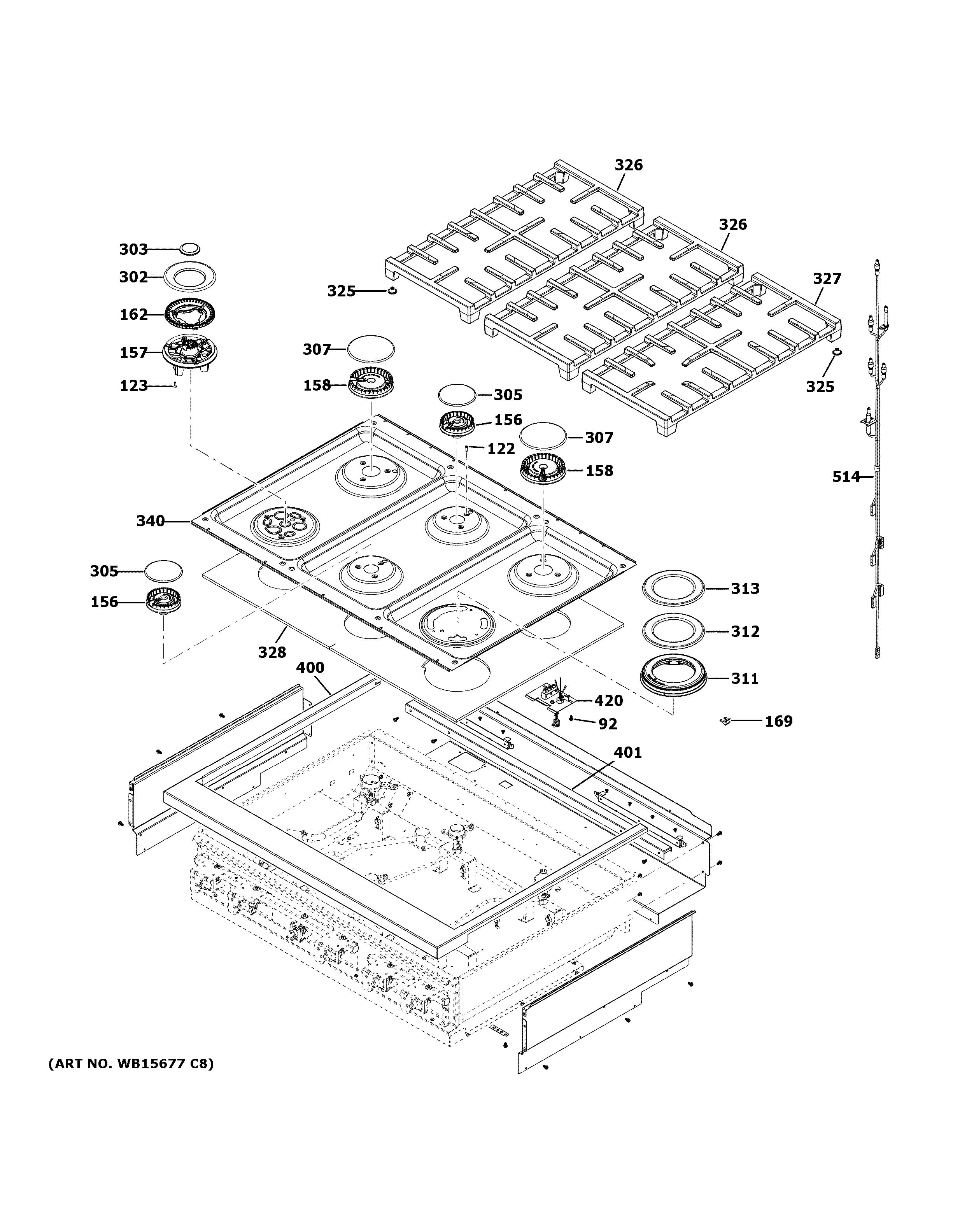 Assembly View for COOKTOP | CGU366P2T1S1