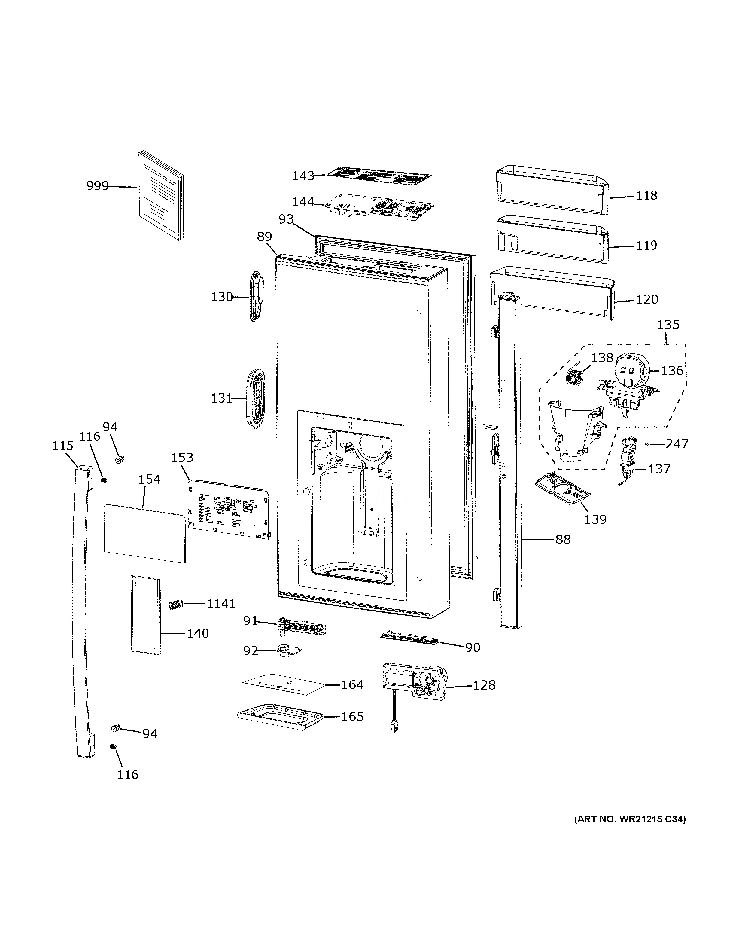 Assembly View for DISPENSER DOOR | PVD28BYNBFS