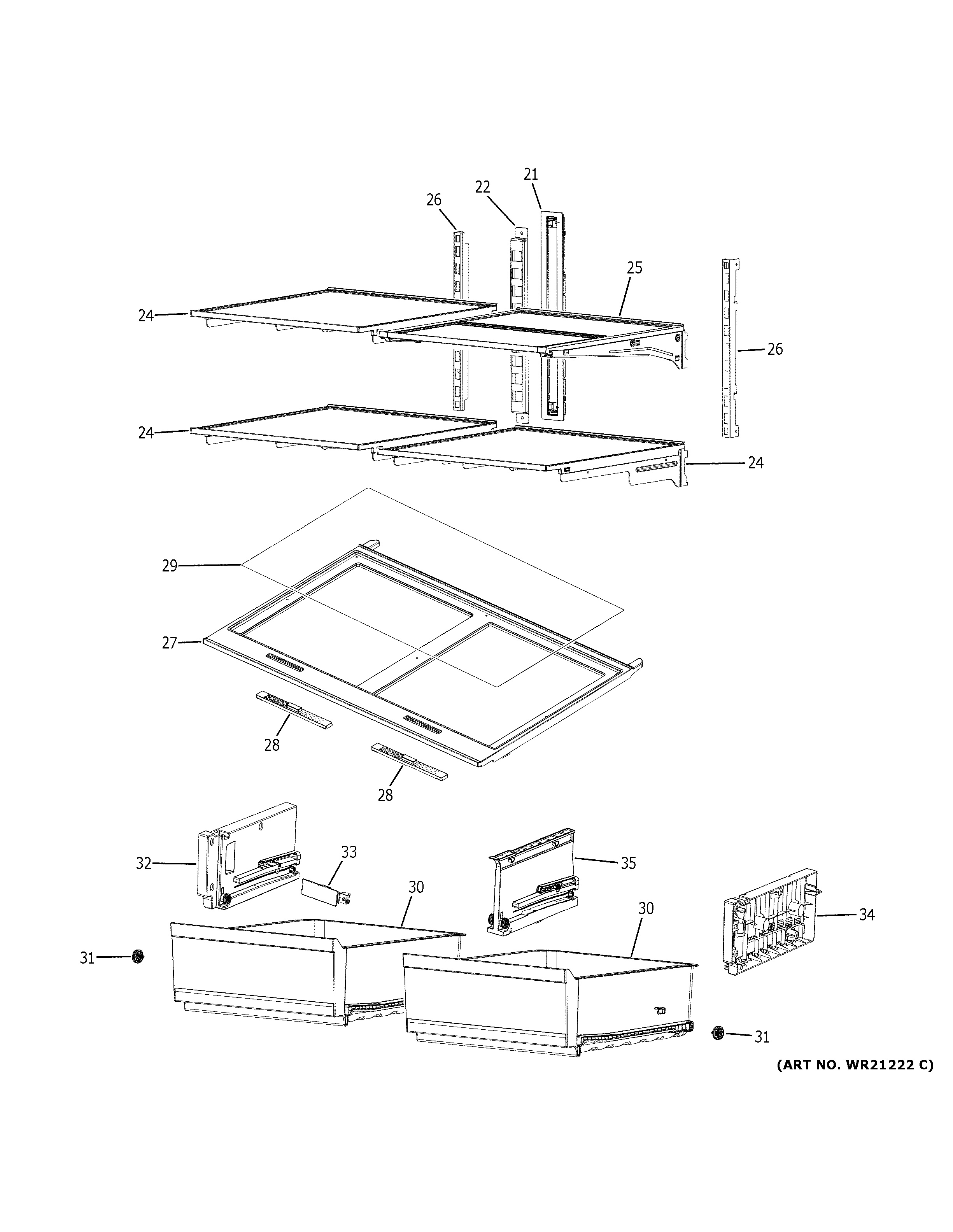 Assembly View for REFRIGERATOR SHELVES | PVD28BYNBFS
