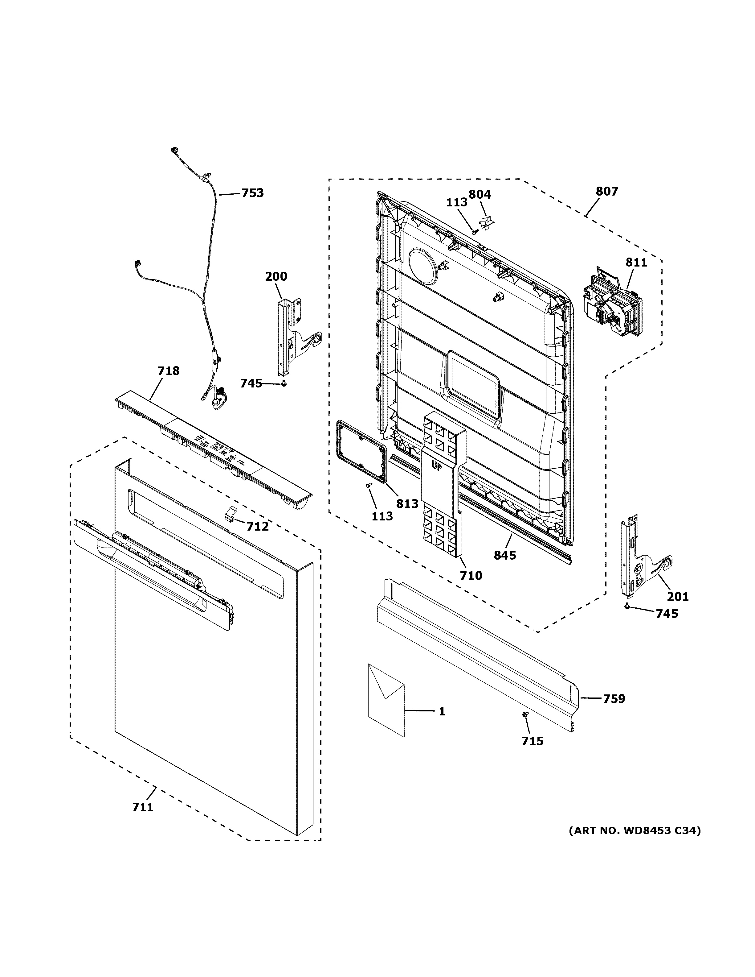 Assembly View for ESCUTCHEON & DOOR ASSEMBLY | GDP630PYR0FS