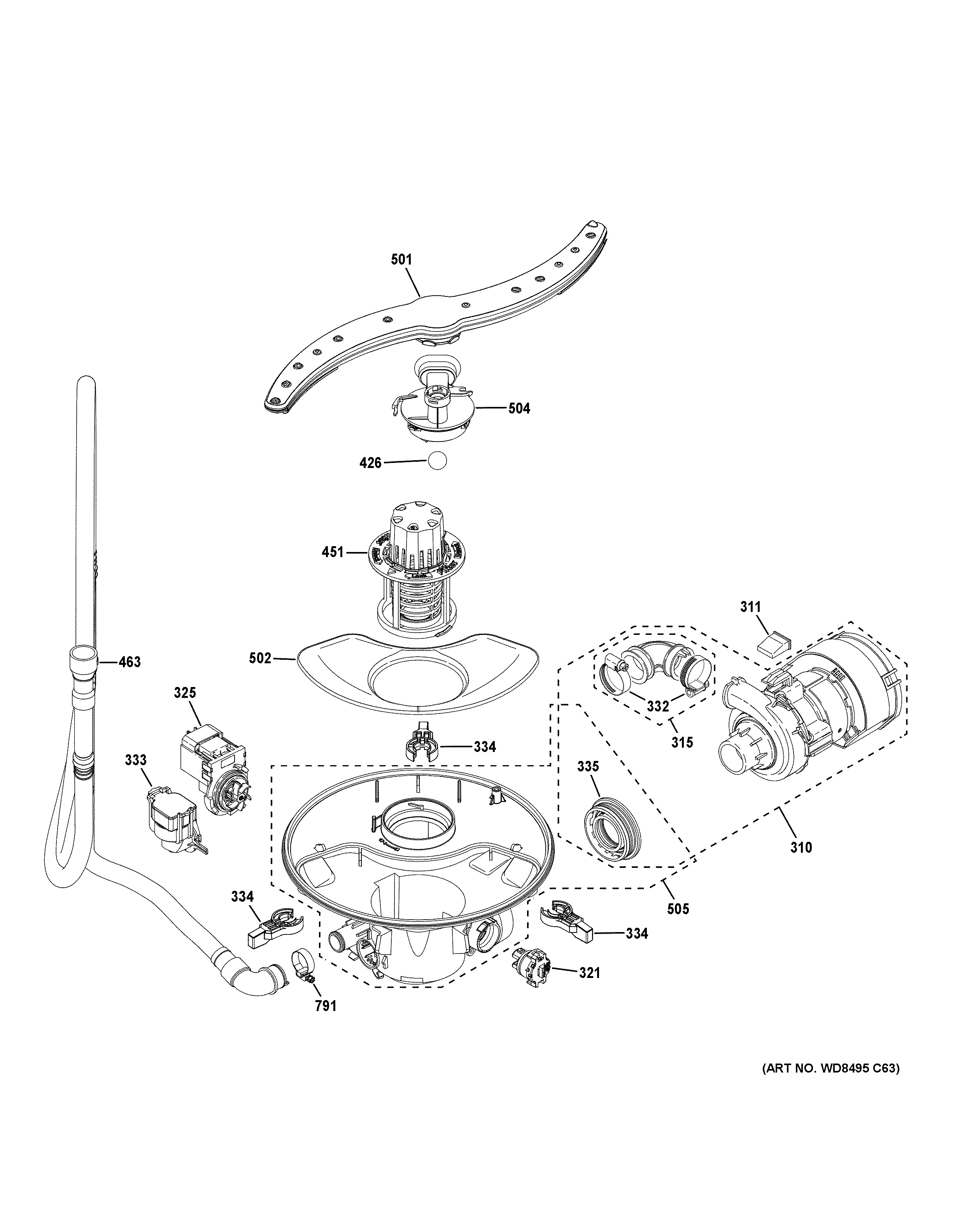 Assembly View for MOTOR, SUMP & FILTER ASSEMBLY | GDT550PYR3FS