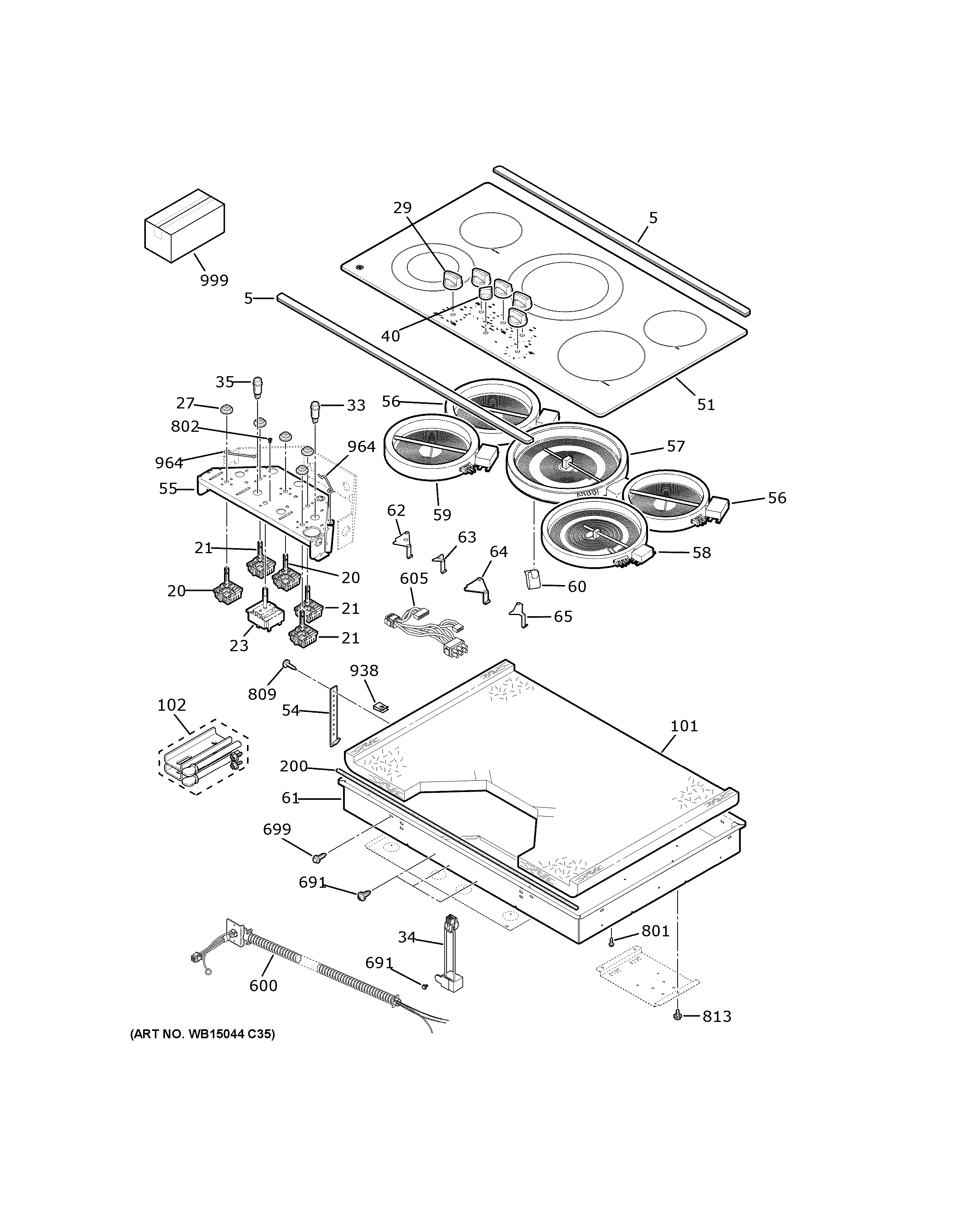 Assembly View for CONTROL PANEL & COOKTOP | JP3536SJ1SS
