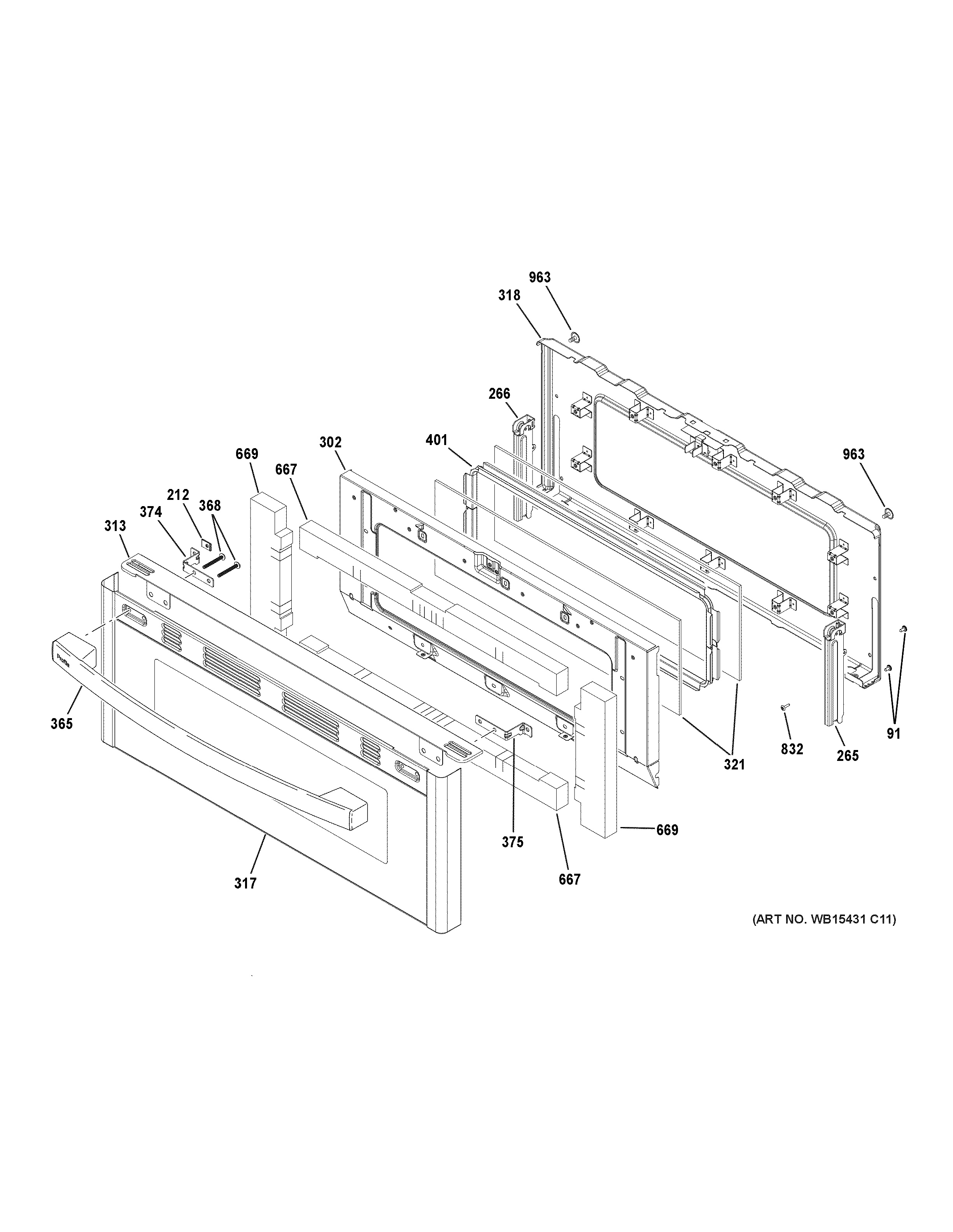 Assembly View for UPPER DOOR | PGB965YP1FS