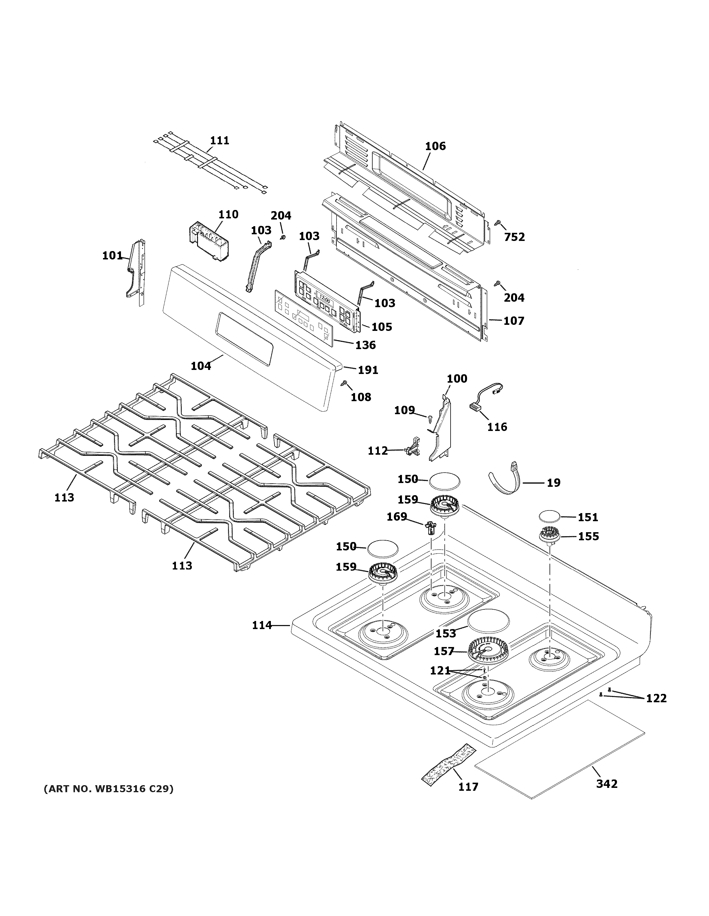 Assembly View for CONTROL PANEL & COOKTOP | JGBS61RP3SS