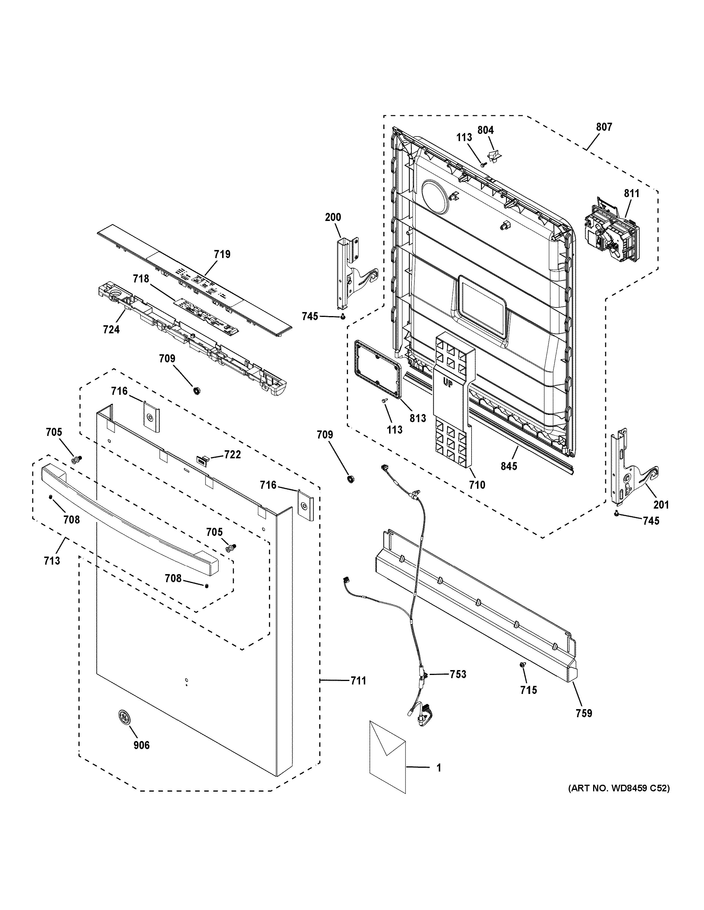 Assembly View for ESCUTCHEON & DOOR ASSEMBLY | GDT550PYR0FS